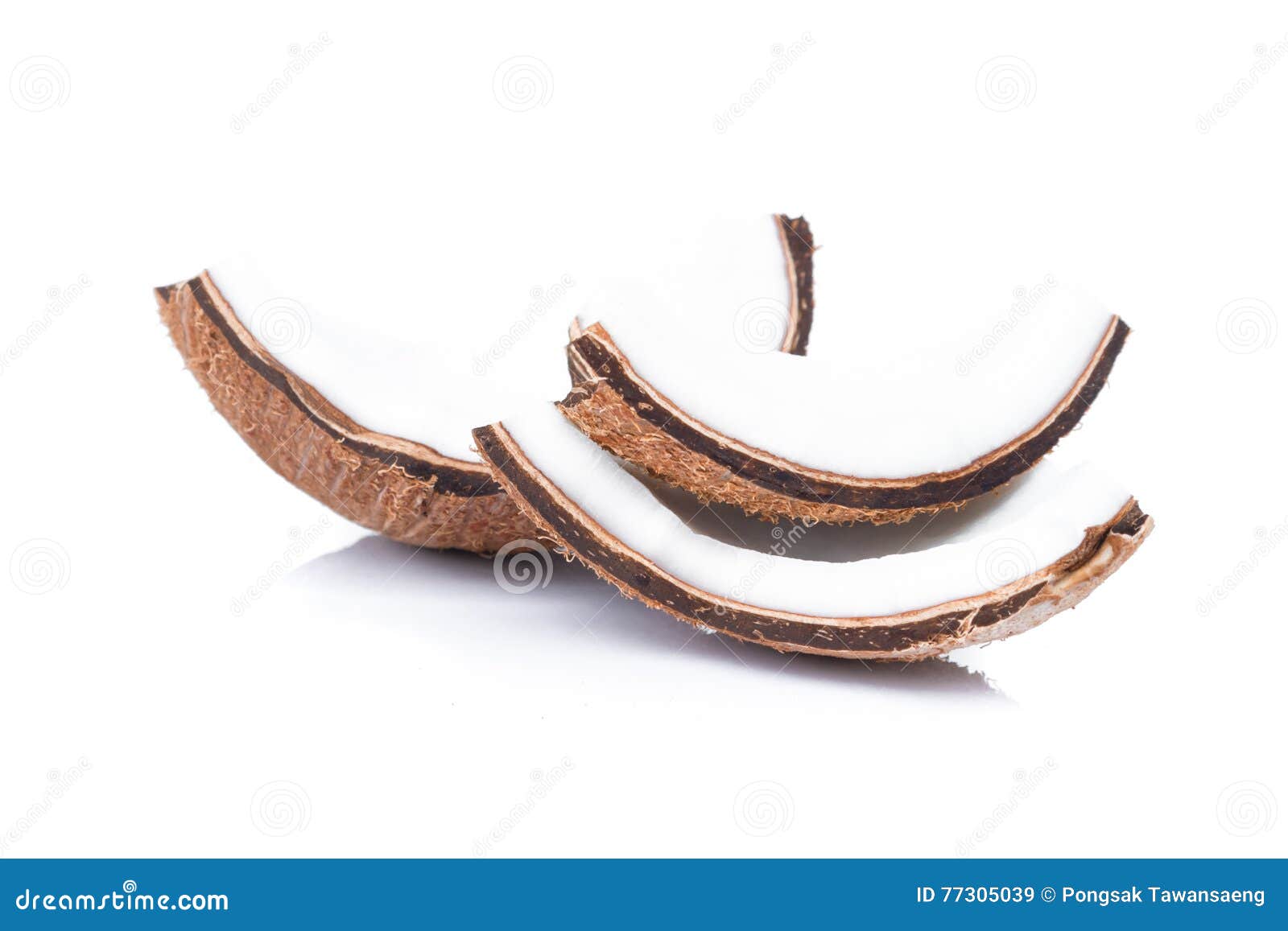 Pieces of Coconut Shell Broken into Pieces and Stacked on White Stock ...