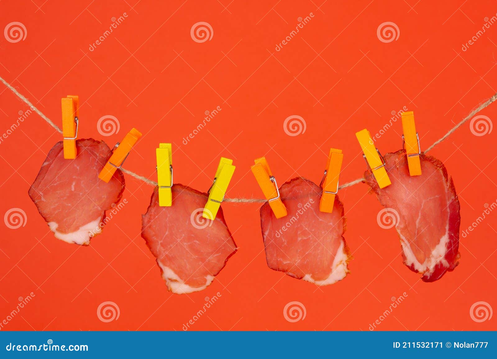 Pieces of Cold Smoked Meat Hanging on a Rope Stock Image - Image of ...