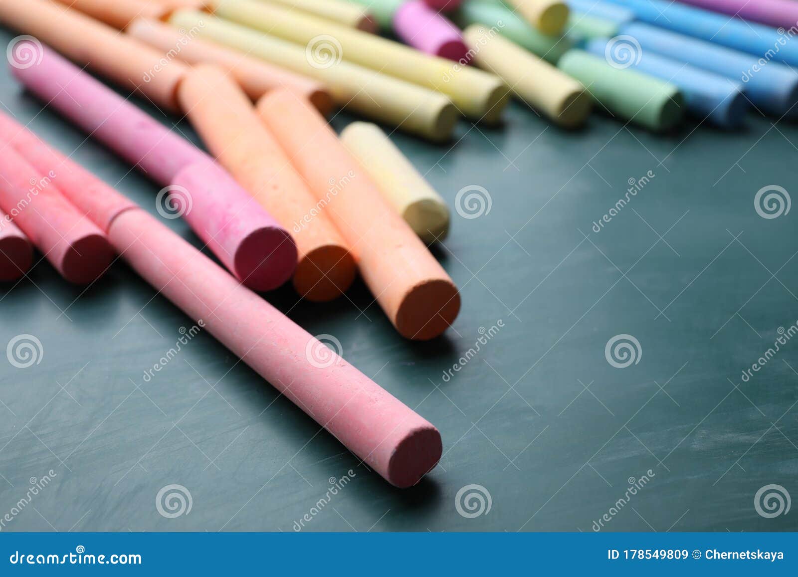 Pieces of Color Chalk on Greenboard Stock Image - Image of design ...