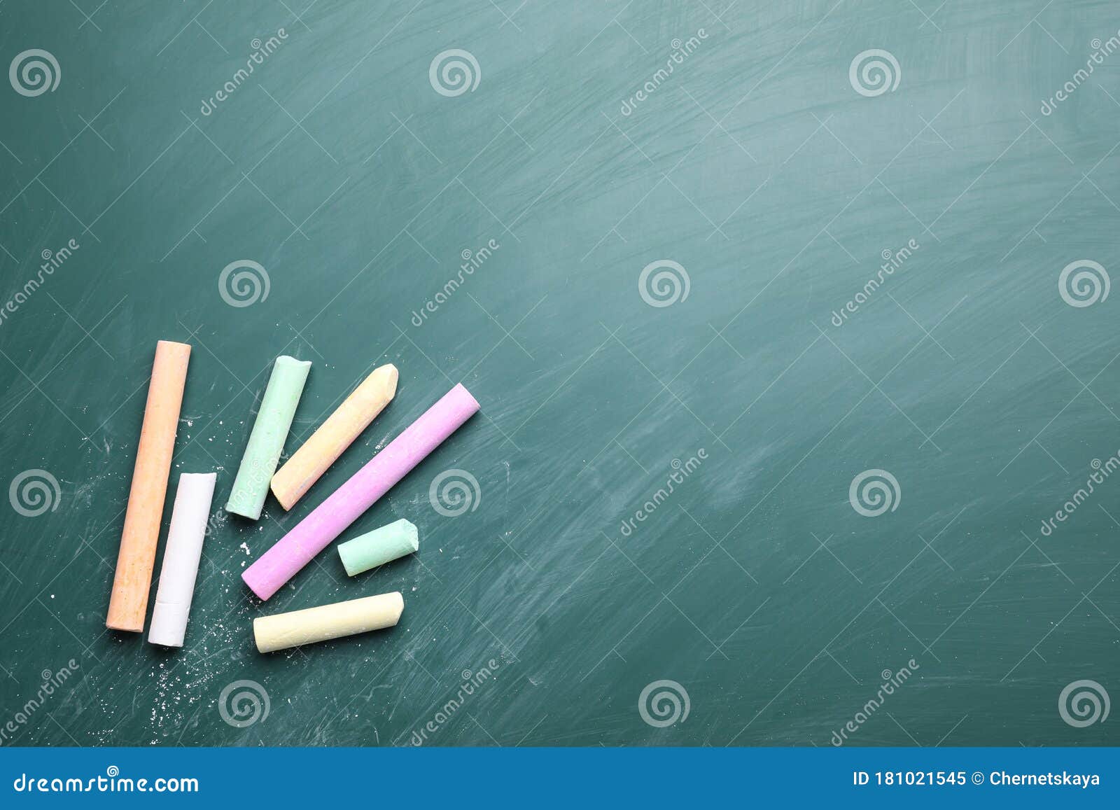 Pieces of Color Chalk on Greenboard. Space for Text Stock Image - Image ...