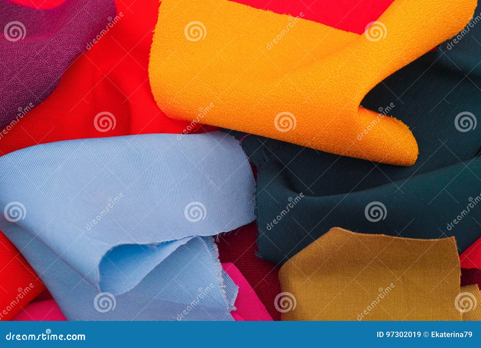 Pieces of colored textile stock image. Image of sample - 97302019