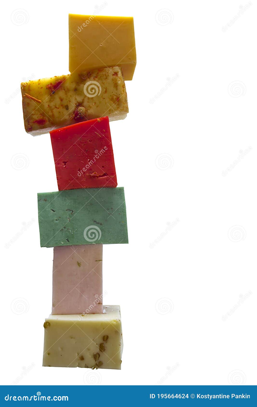 Pieces of colorful cheeses stock photo. Image of cheese - 195664624