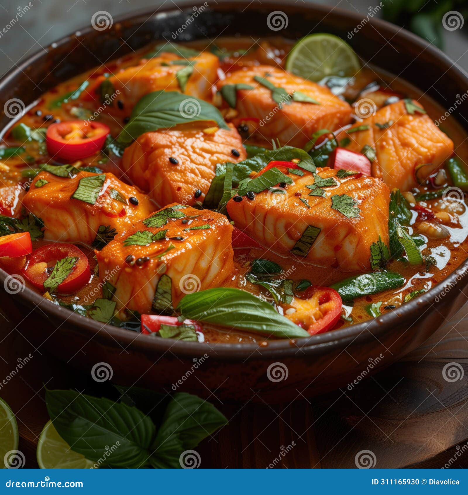 Pieces of Cooked Fish in Sauce with Vegetables Stock Illustration ...