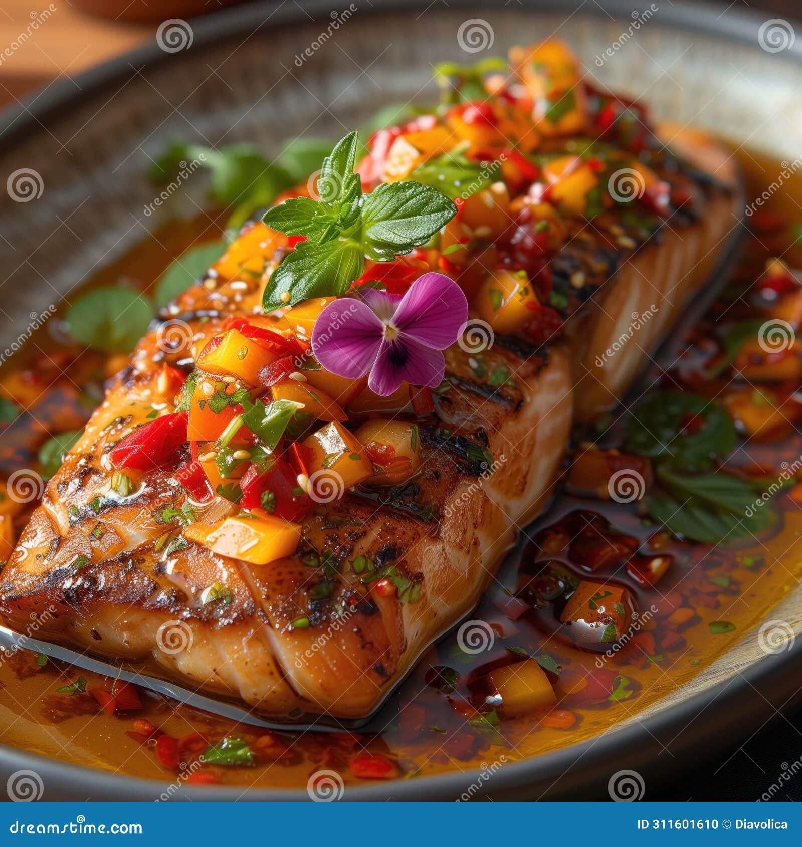Pieces of Cooked Fish in Sauce with Vegetables Stock Illustration ...