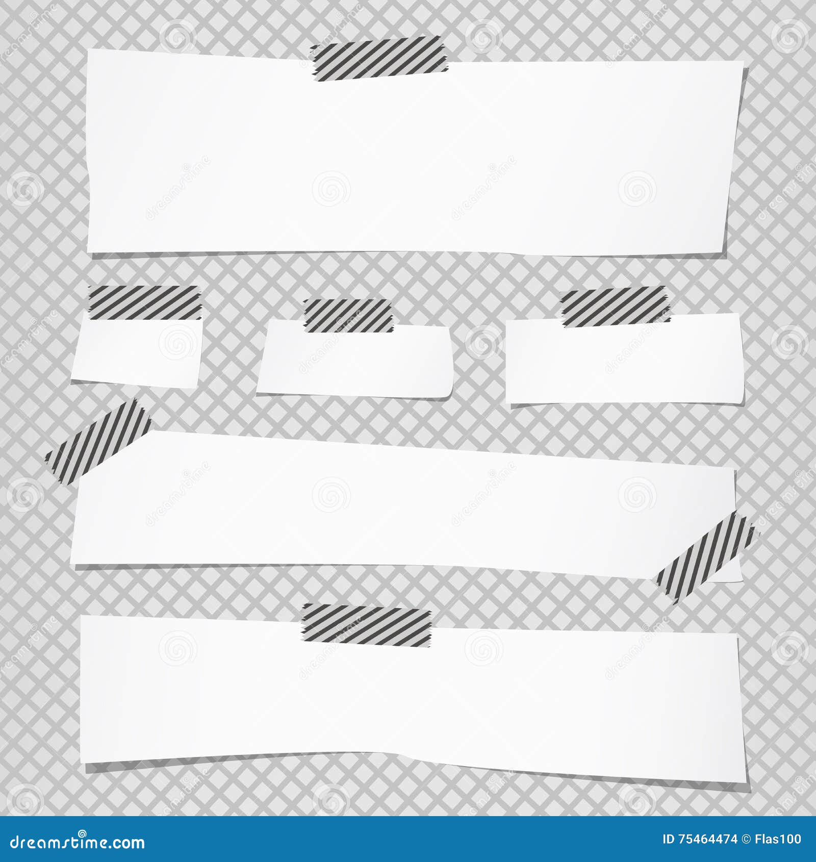 Pieces of Cut White Note Paper are Stuck with Striped Sticky Tape on ...
