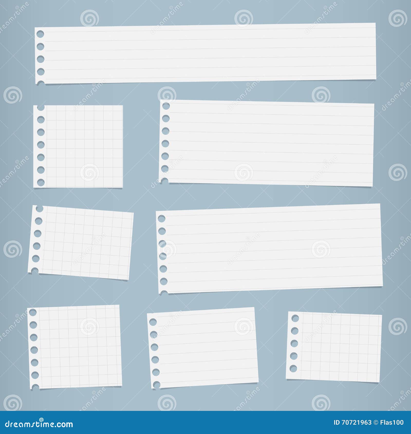 Pieces Of Cut White Squared, Lined Notebook Paper Are Stuck On Blue ...