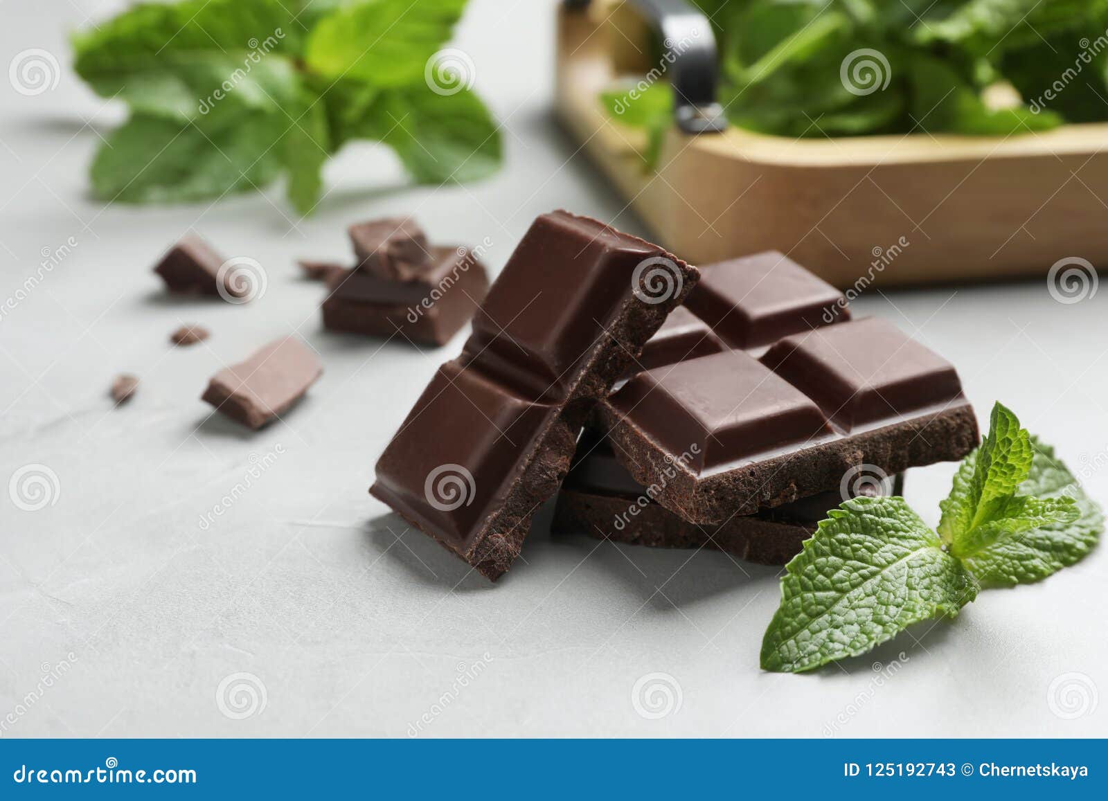 Pieces of Dark Chocolate with Mint Stock Image - Image of bitter, leaf ...