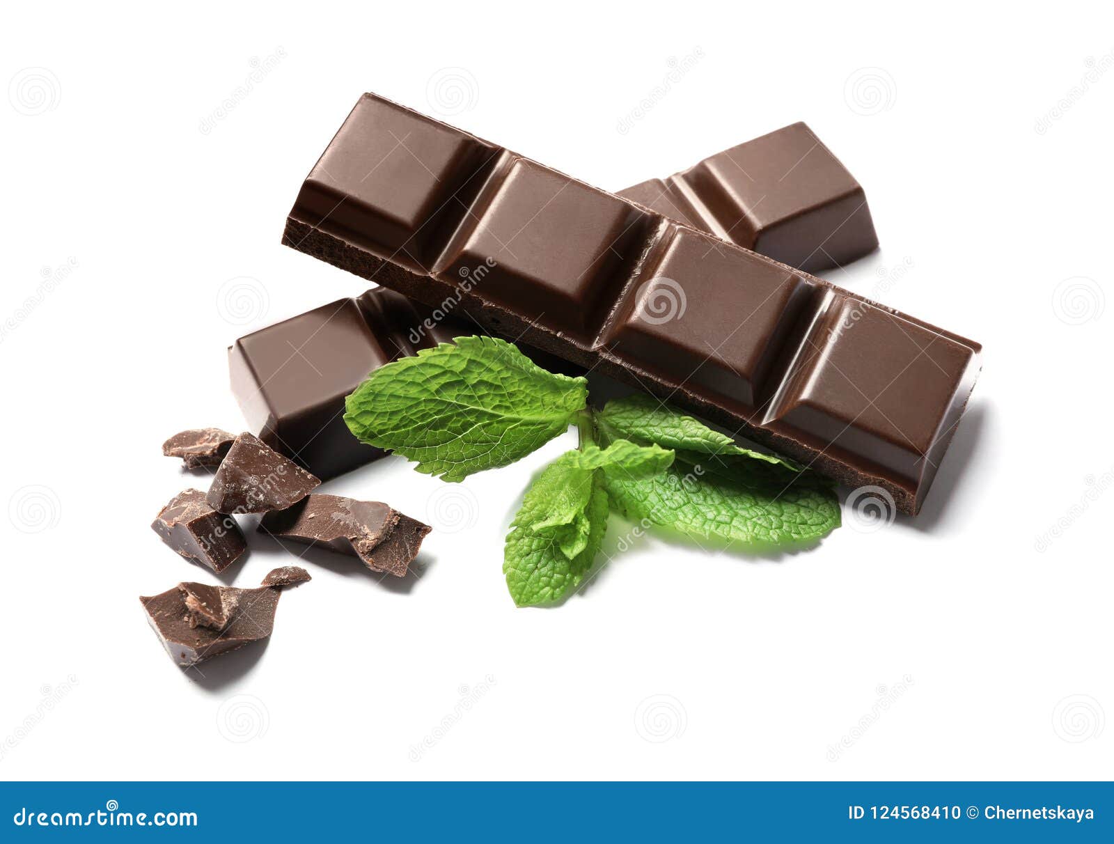 Pieces of Dark Chocolate with Mint Stock Photo - Image of object ...