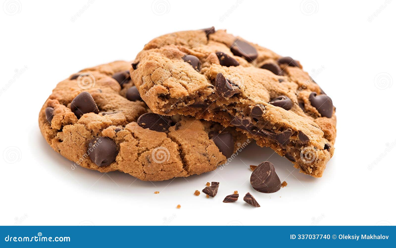 Pieces of Delicious Chocolate Chip Cookie Isolated on White Stock ...