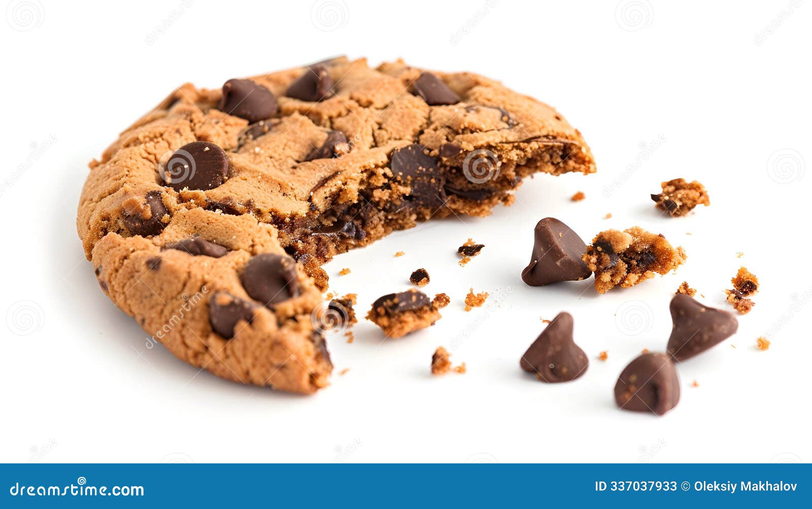 Pieces of Delicious Chocolate Chip Cookie Isolated on White Stock ...
