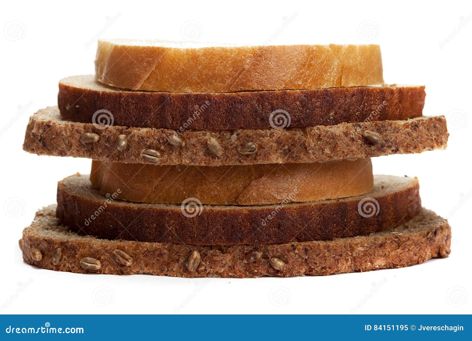 Pieces of Different Bread Isolated on White Background Stock Image ...