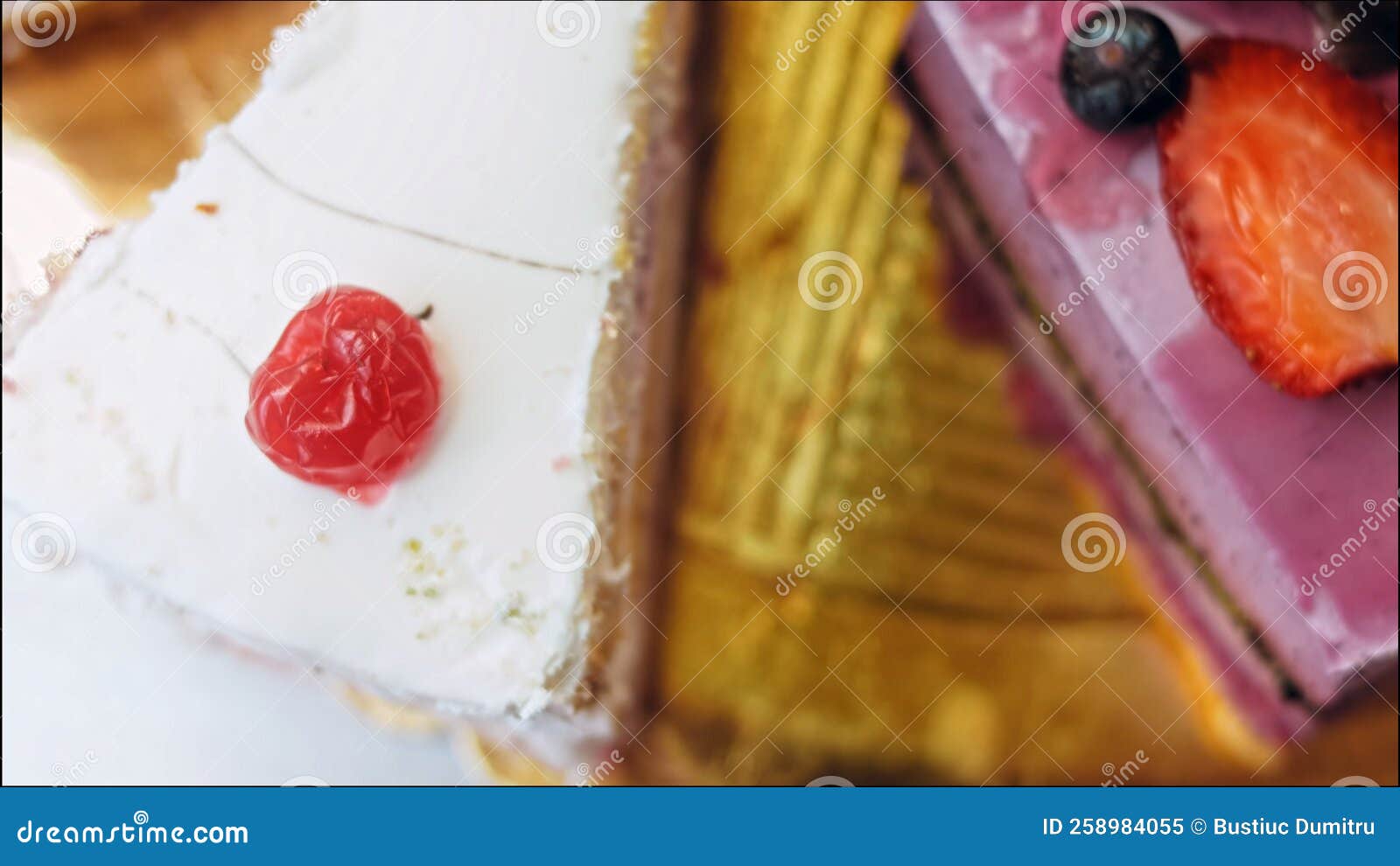 Pieces of Different Cakes on a Gold Platter. Slider and Macro Shooting ...