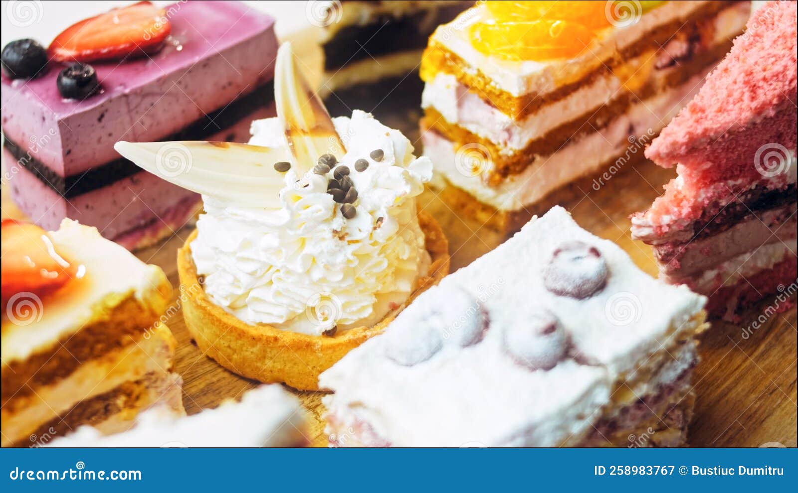 Pieces of Different Cakes on a Retro-style Baking Tray. Slider and ...