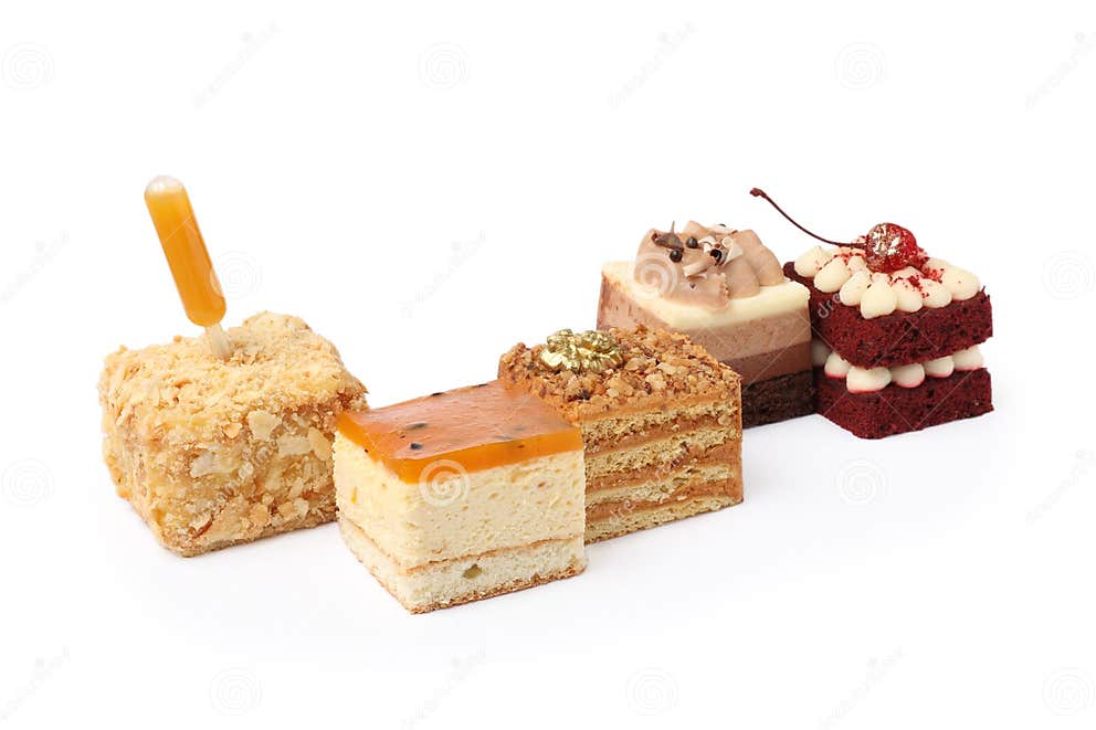 Pieces of Different Cakes on White Background Stock Photo - Image of ...