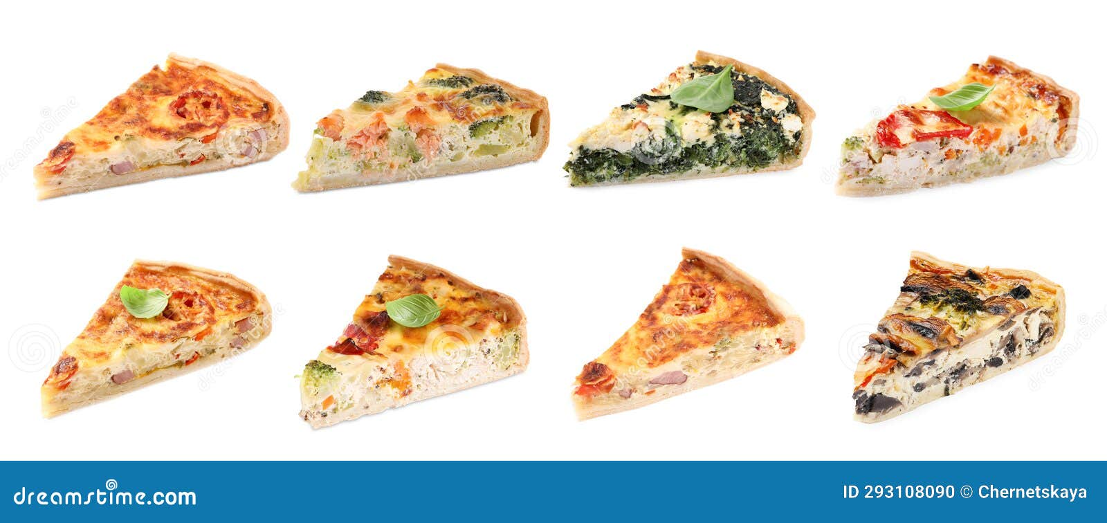Pieces of Different Quiches Isolated on White, Set Stock Photo - Image ...