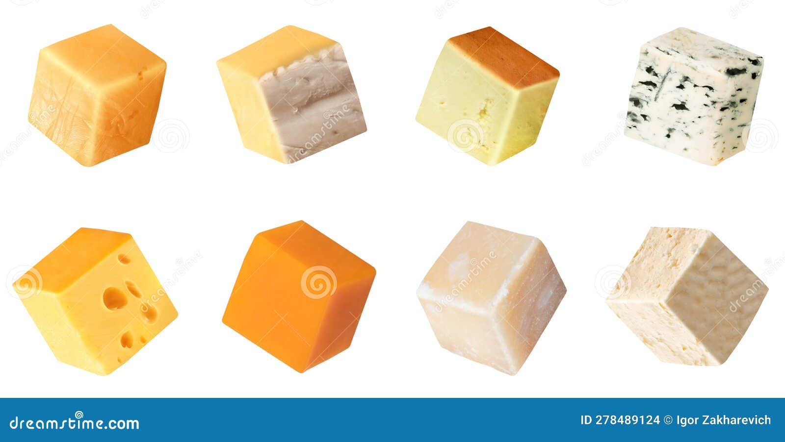Pieces of Different Types of Cheese in a White Isolated Background ...