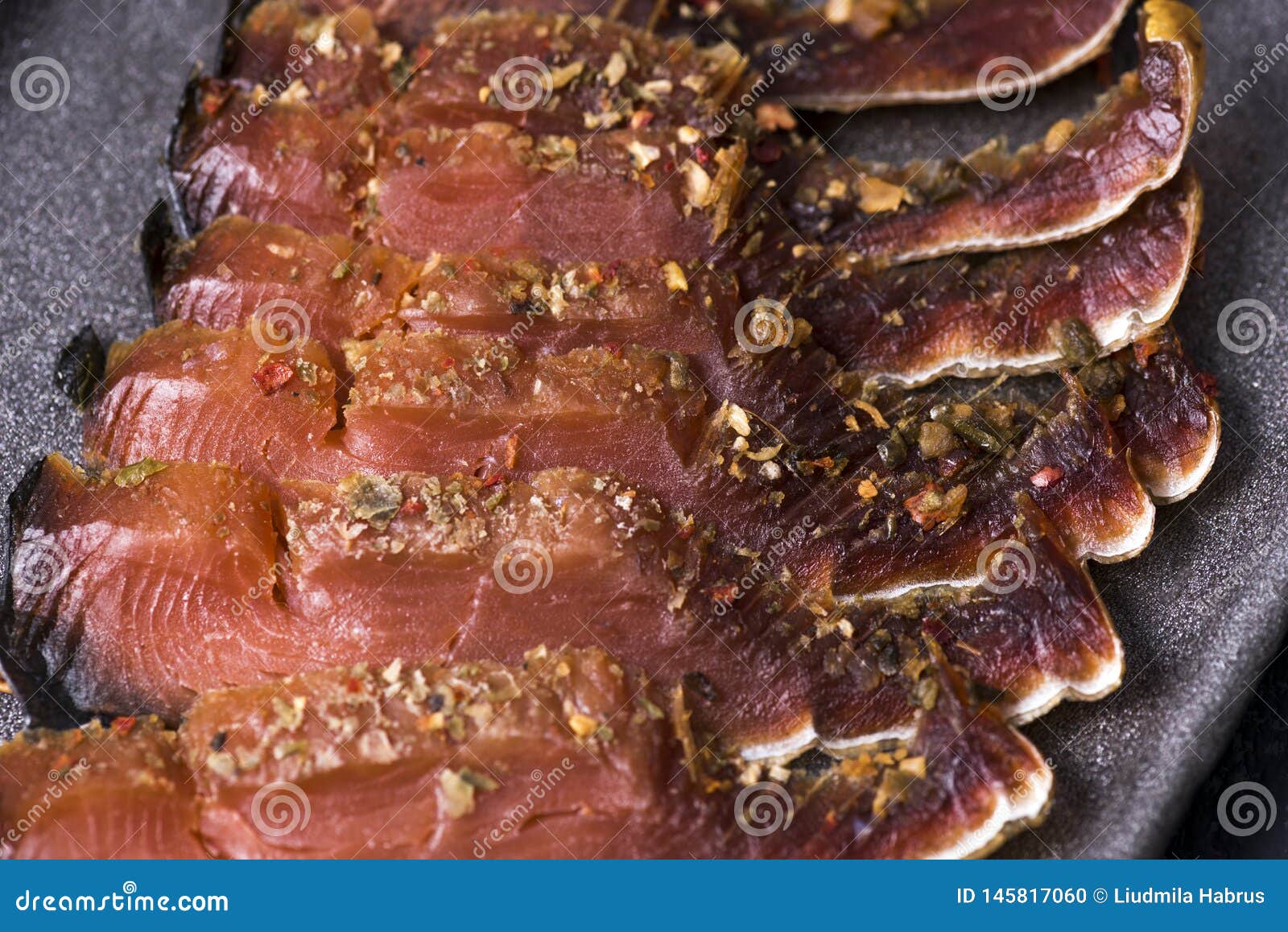 Pieces of Dried Fish with Red Meat of Pink Salmon Stock Photo - Image ...