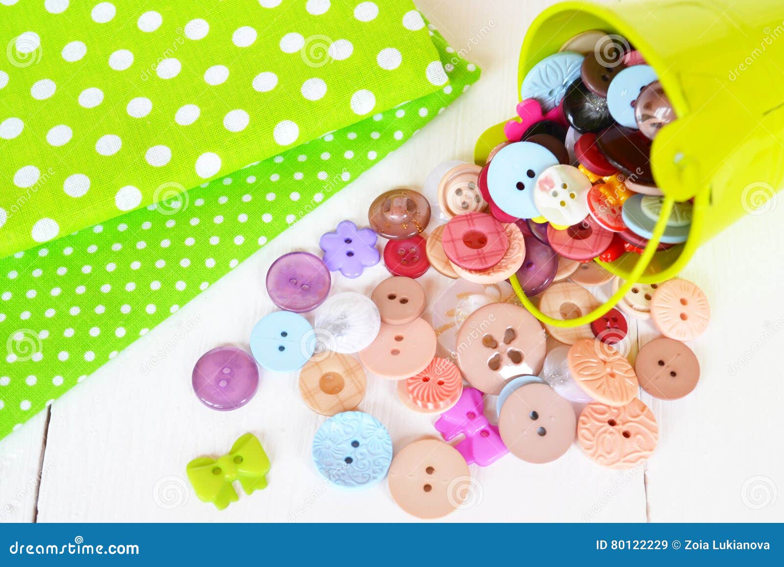 Pieces of Fabric and Buttons Stock Image - Image of creative ...