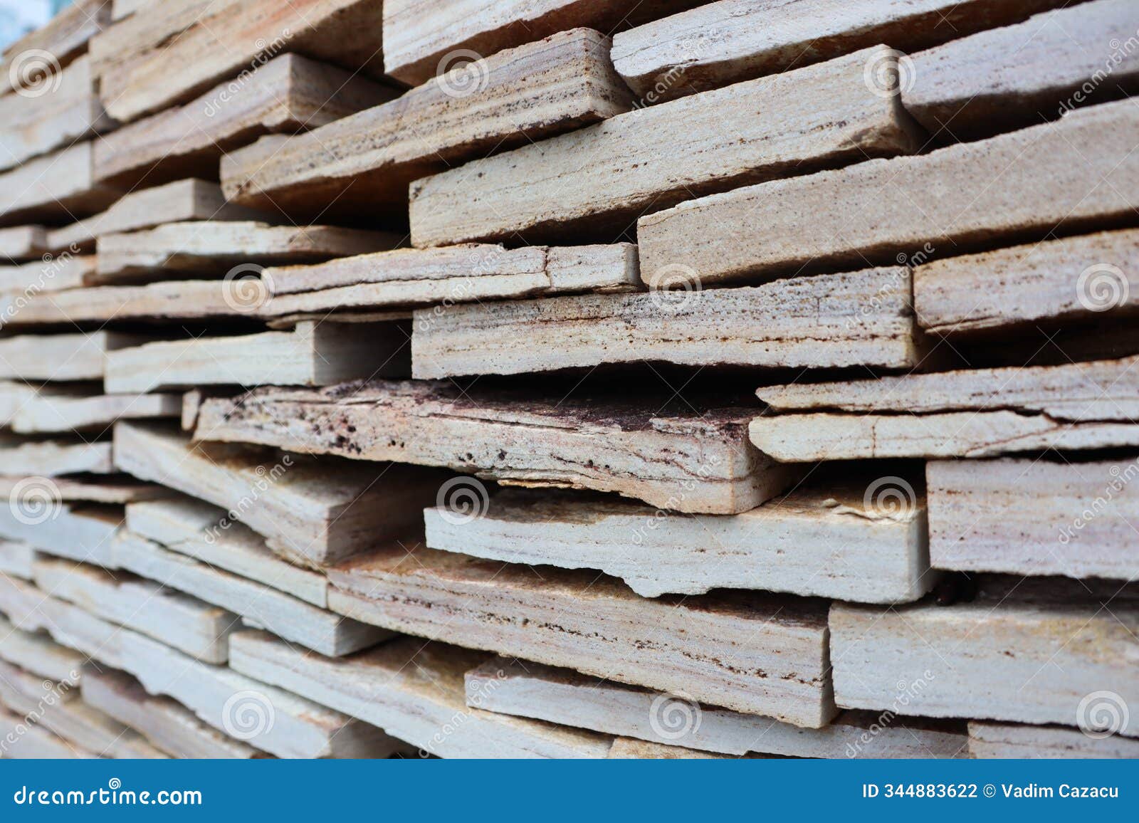 Pieces of Flat Stone Stacked on Top of Each Other Cut for Wall Stacking ...