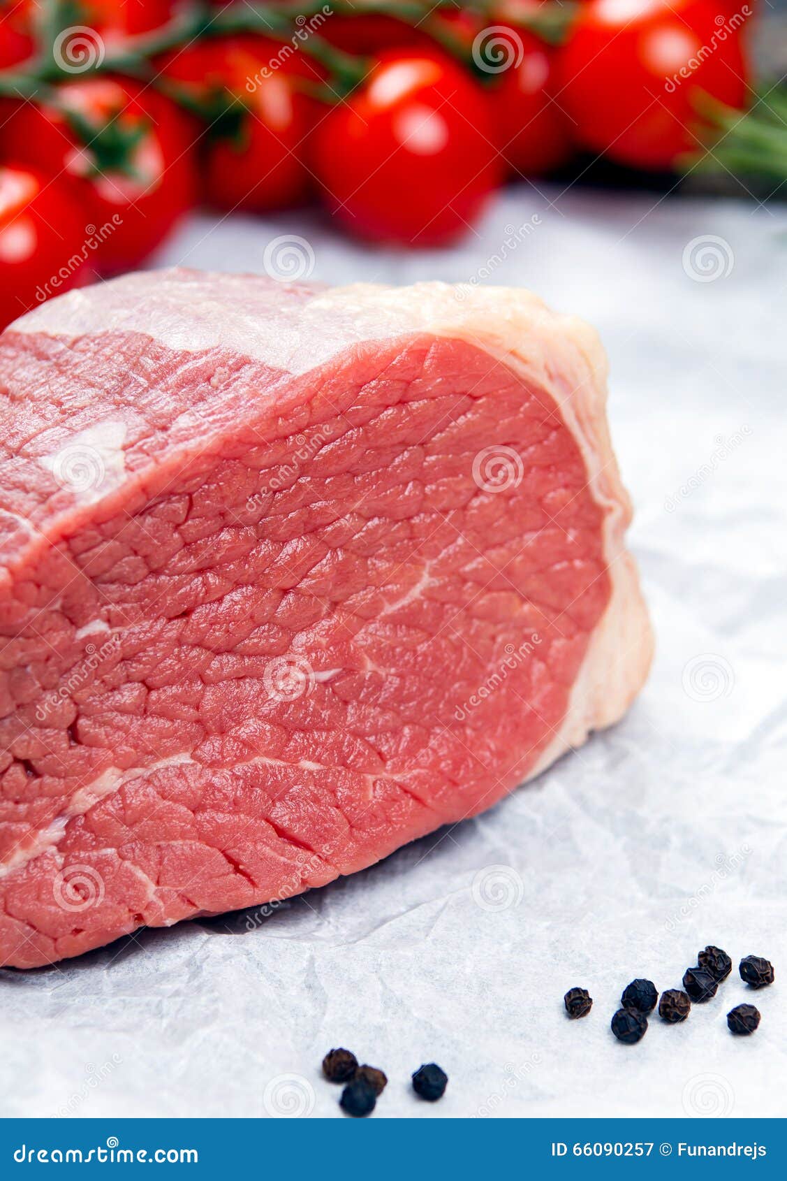 A Pieces of Fresh Meat, Beef Slab, Decorated with Greens and Vegetables ...