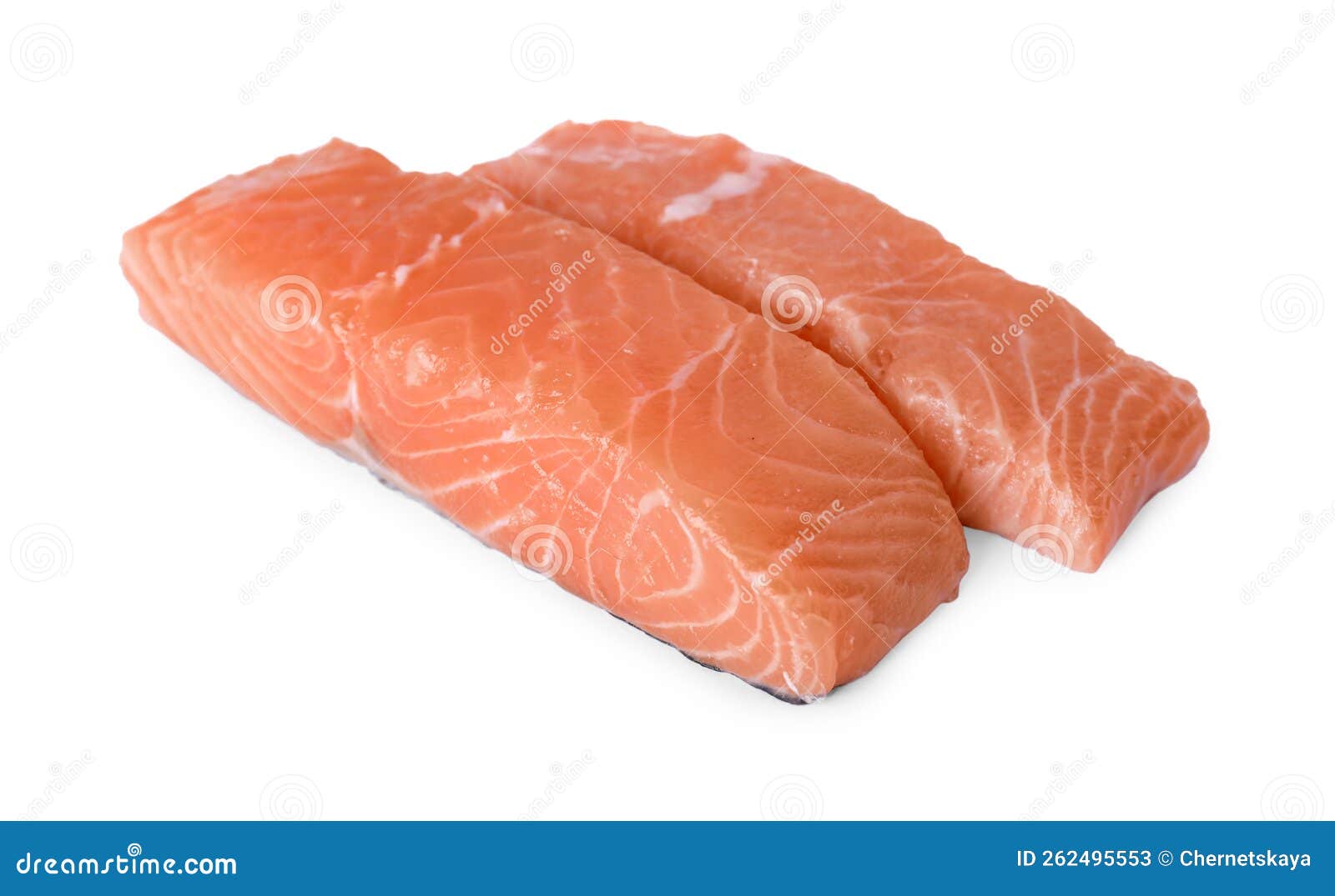 Pieces of Fresh Raw Salmon on White Background Stock Image - Image of ...