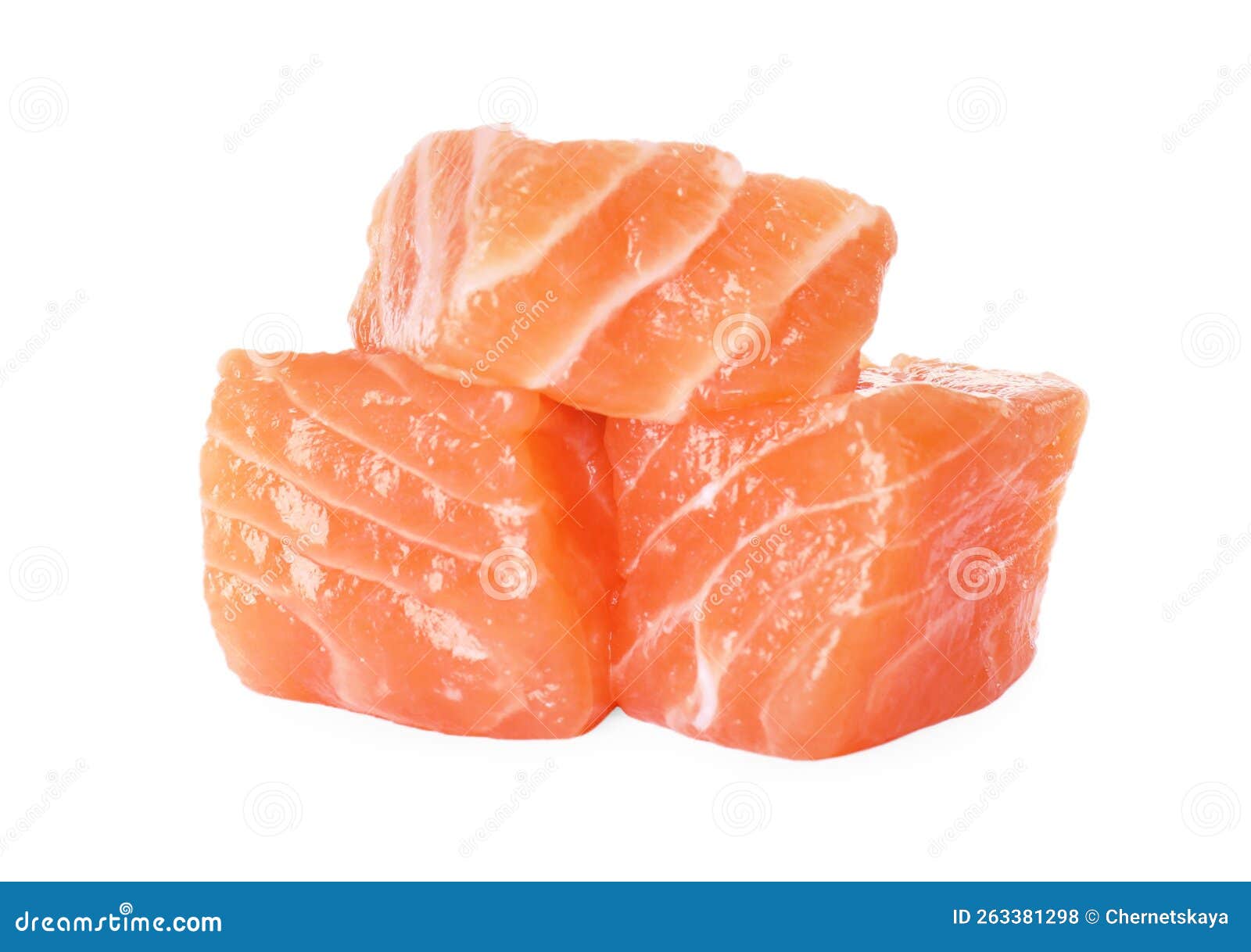 Pieces of Fresh Raw Salmon on White Background Stock Photo - Image of ...