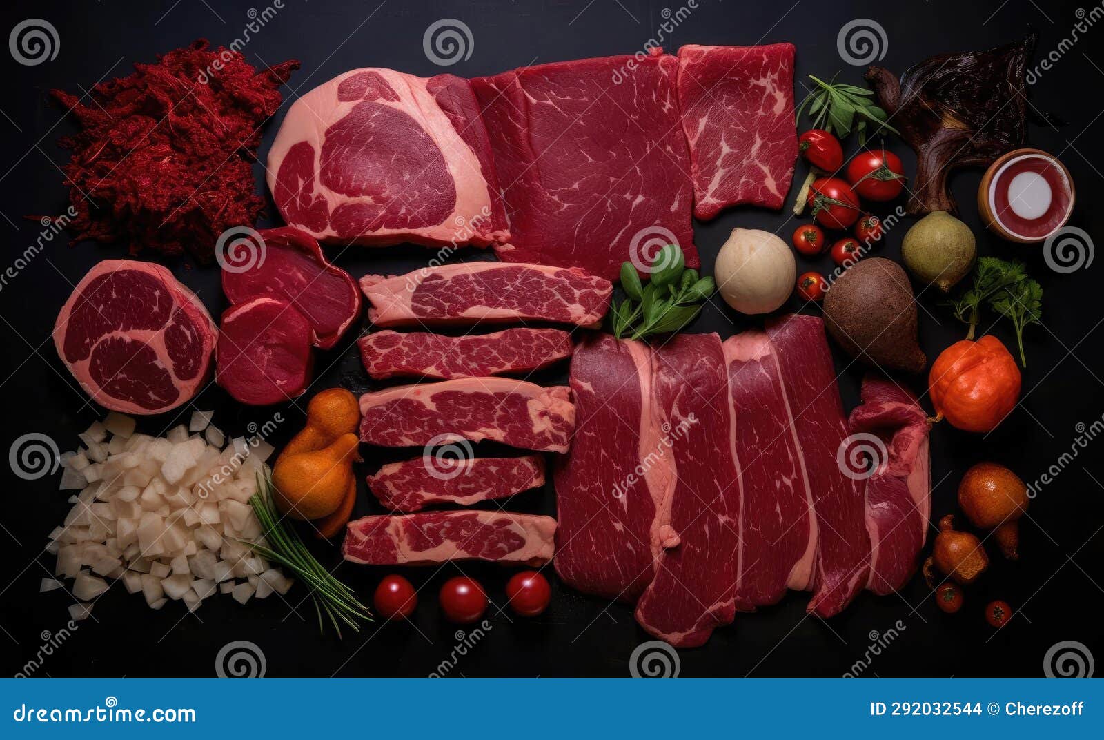 Chunks of fresh red meat stock photo. Image of white - 292032544