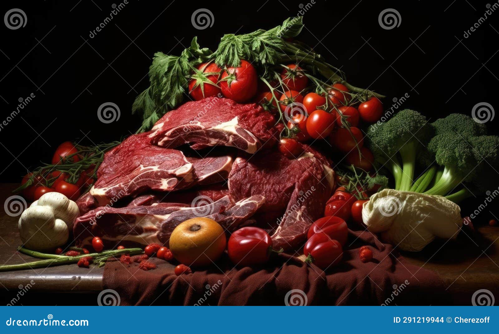 Chunks of fresh red meat stock photo. Image of protein - 291219944