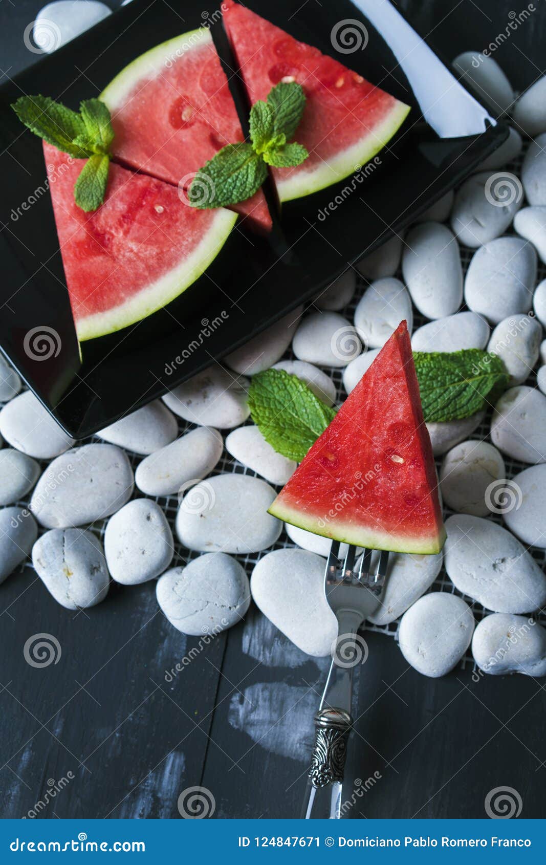 Pieces of fresh watermelon stock image. Image of green - 124847671