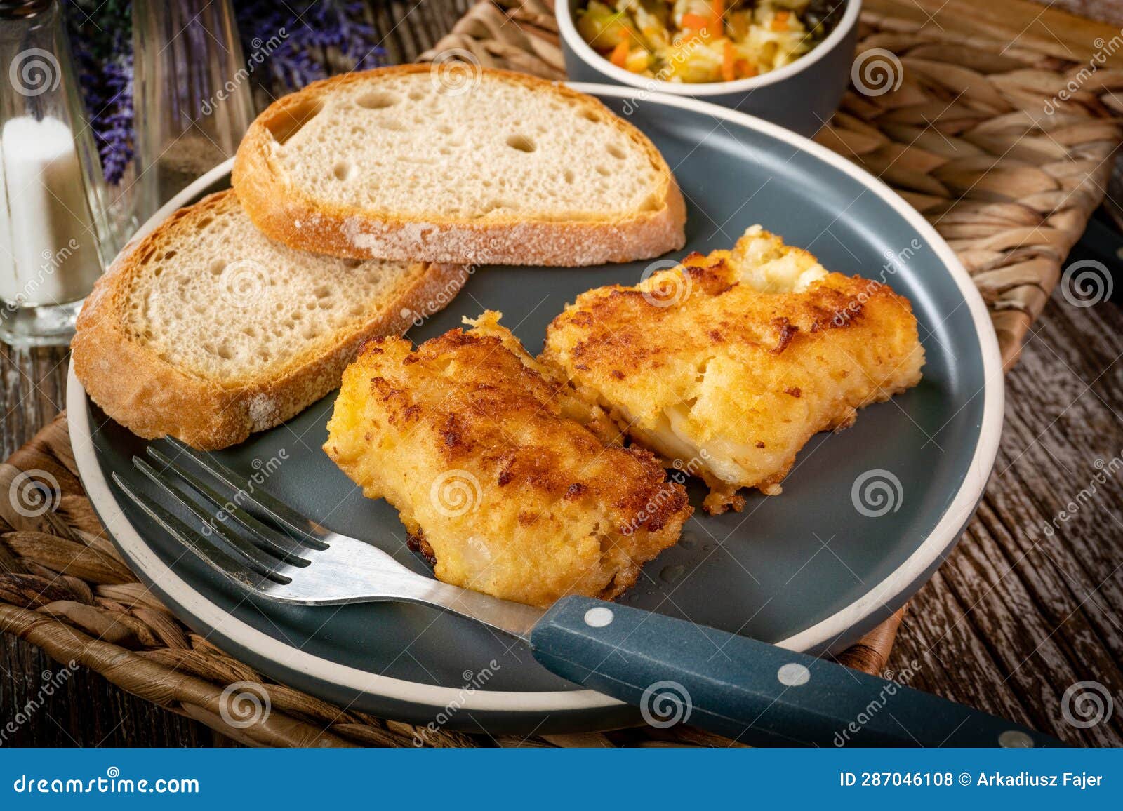 Pieces of fried cod fillet stock photo. Image of breadcrumbs - 287046108