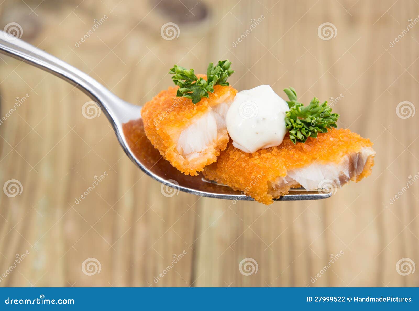 Pieces of Fried Fish on a Fork Stock Photo - Image of nutrition ...