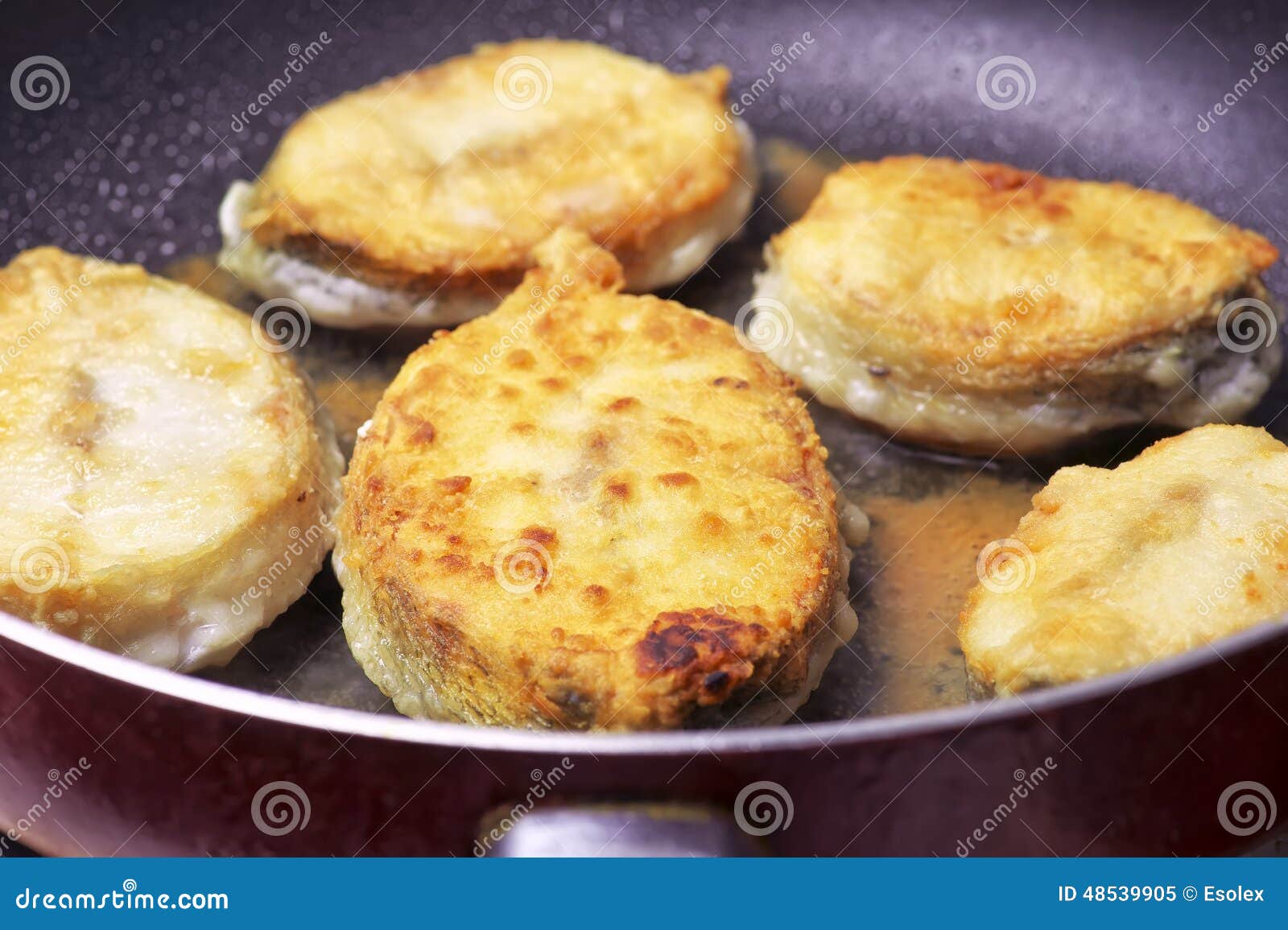 Pieces of Fried Fish in a Frying Pan Stock Image - Image of food, board ...