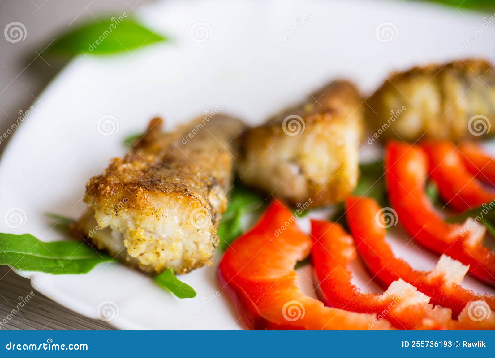Pieces of Fried Hake Fish in a Plate with Pepper Stock Image - Image of ...