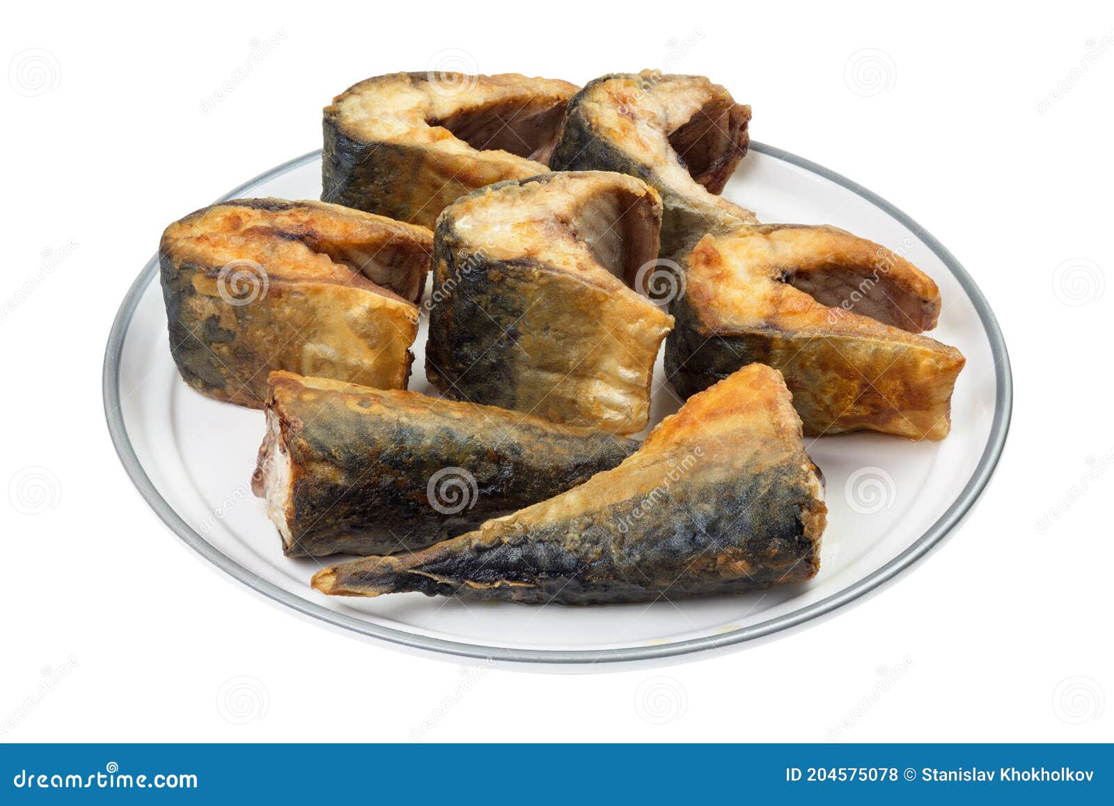 Pieces of Fried Mackerel Fish Isolated on White Stock Photo - Image of ...