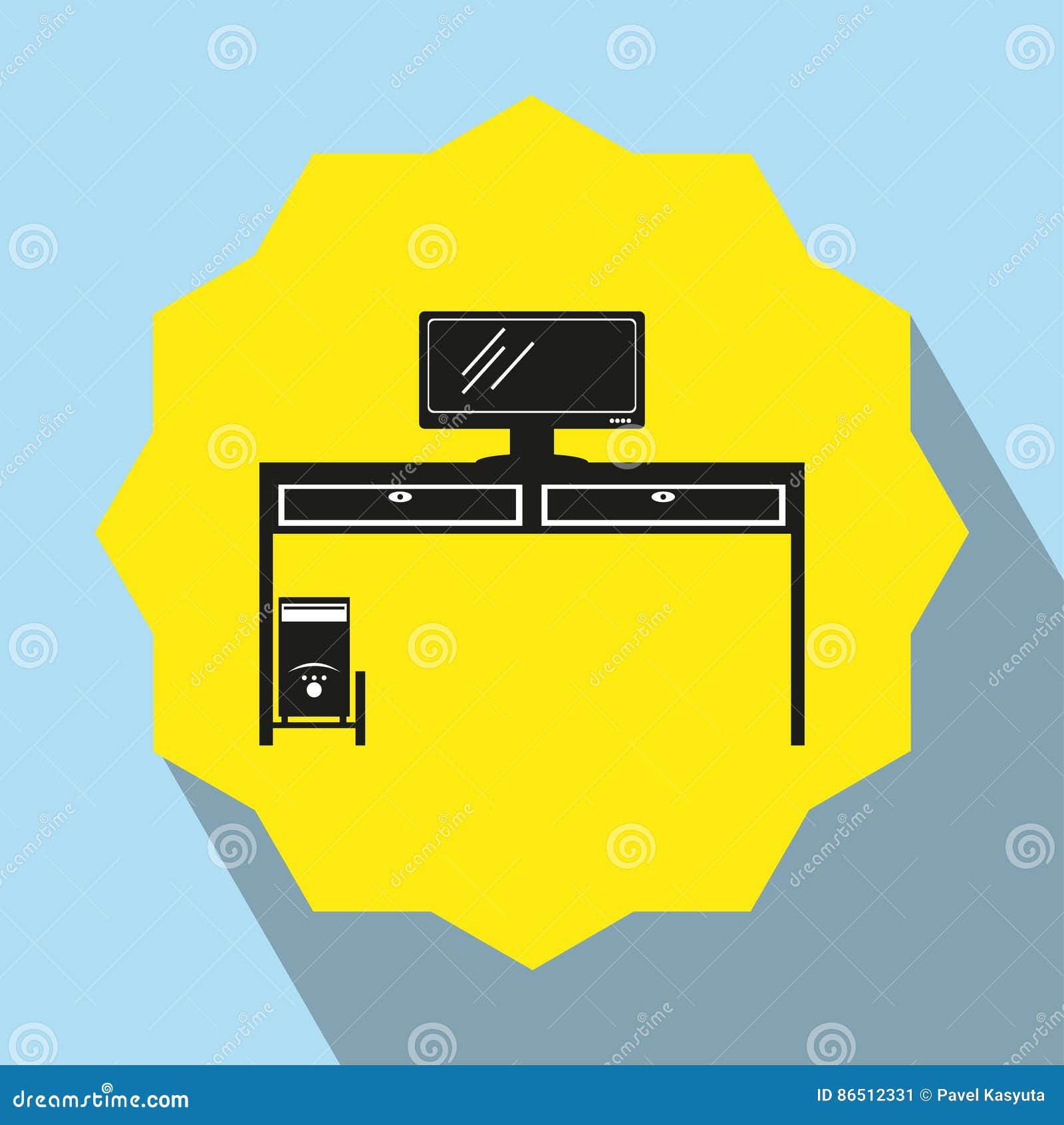 Pieces of Furniture. Computer Desk. Vector Icon. Black-and-white Object ...