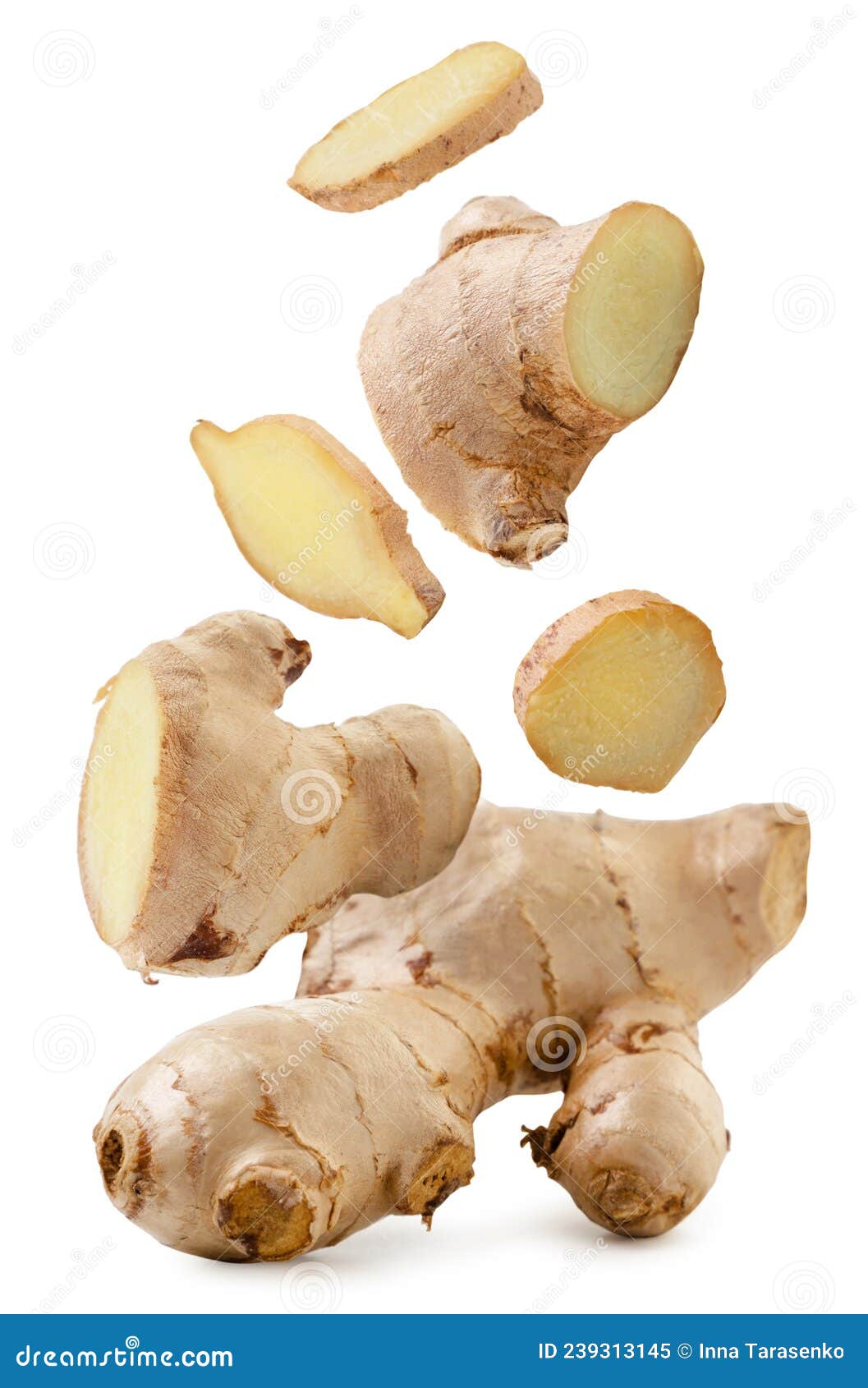Pieces of Ginger are Falling on a White. Isolated Stock Image - Image ...