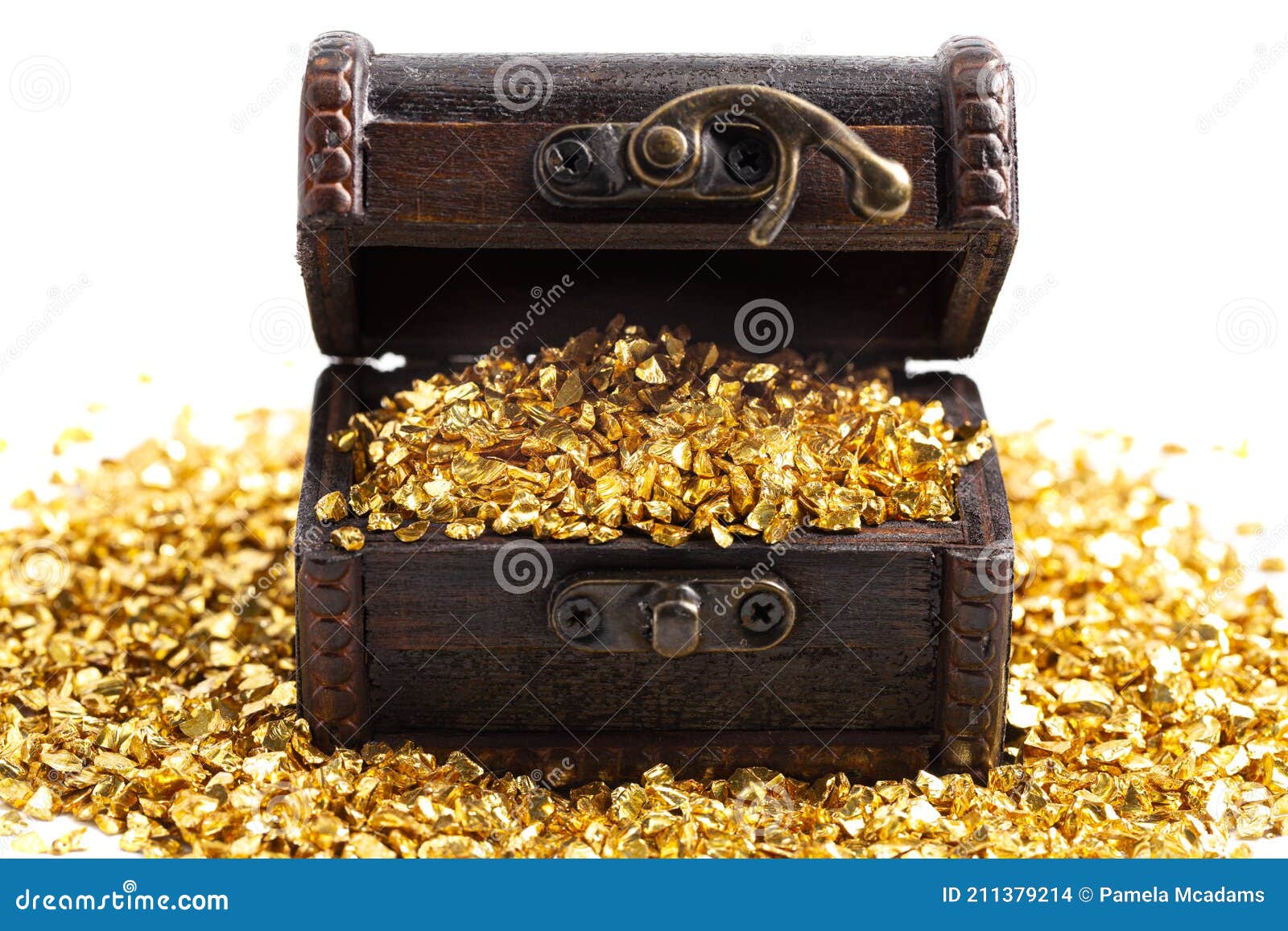 Pieces of Gold in a Treasure Chest on a White Background Stock Photo ... Pieces of Gold in a Treasure Chest on a White Background Stock Photo ...