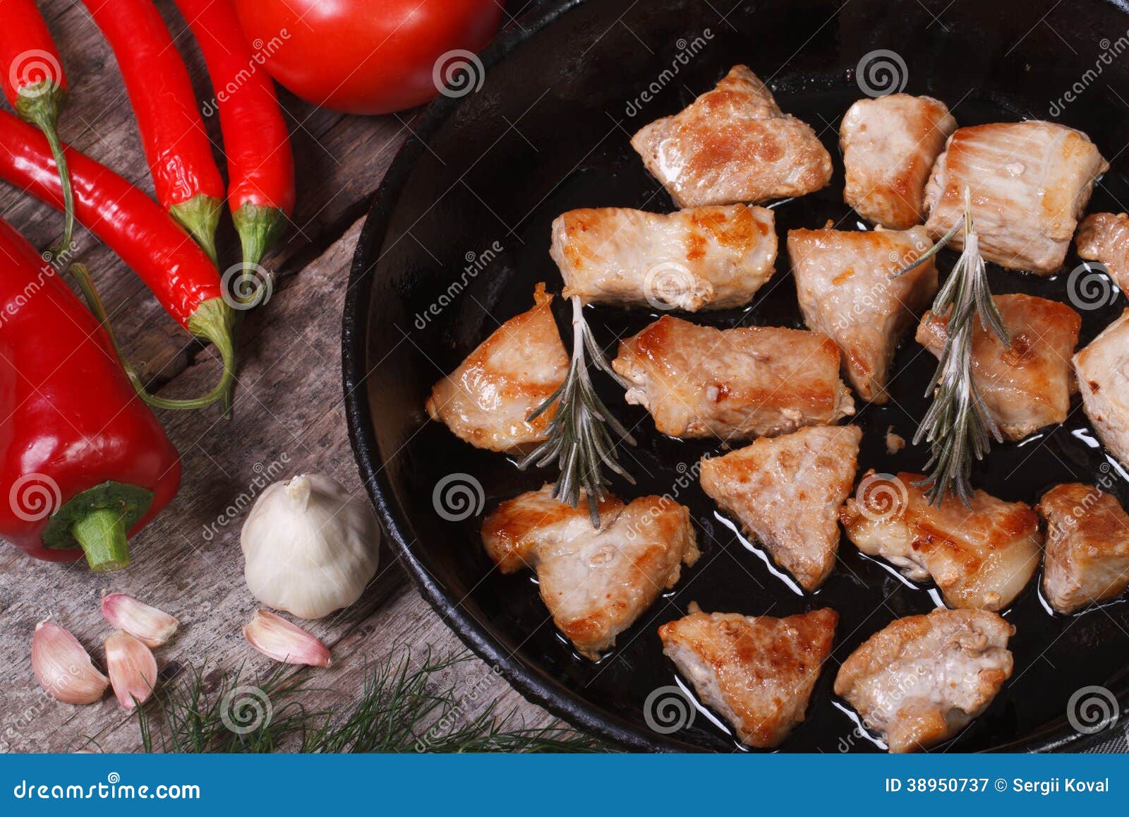 Pieces of Grilled Meat in a Pan Close-up. Stock Image - Image of ...