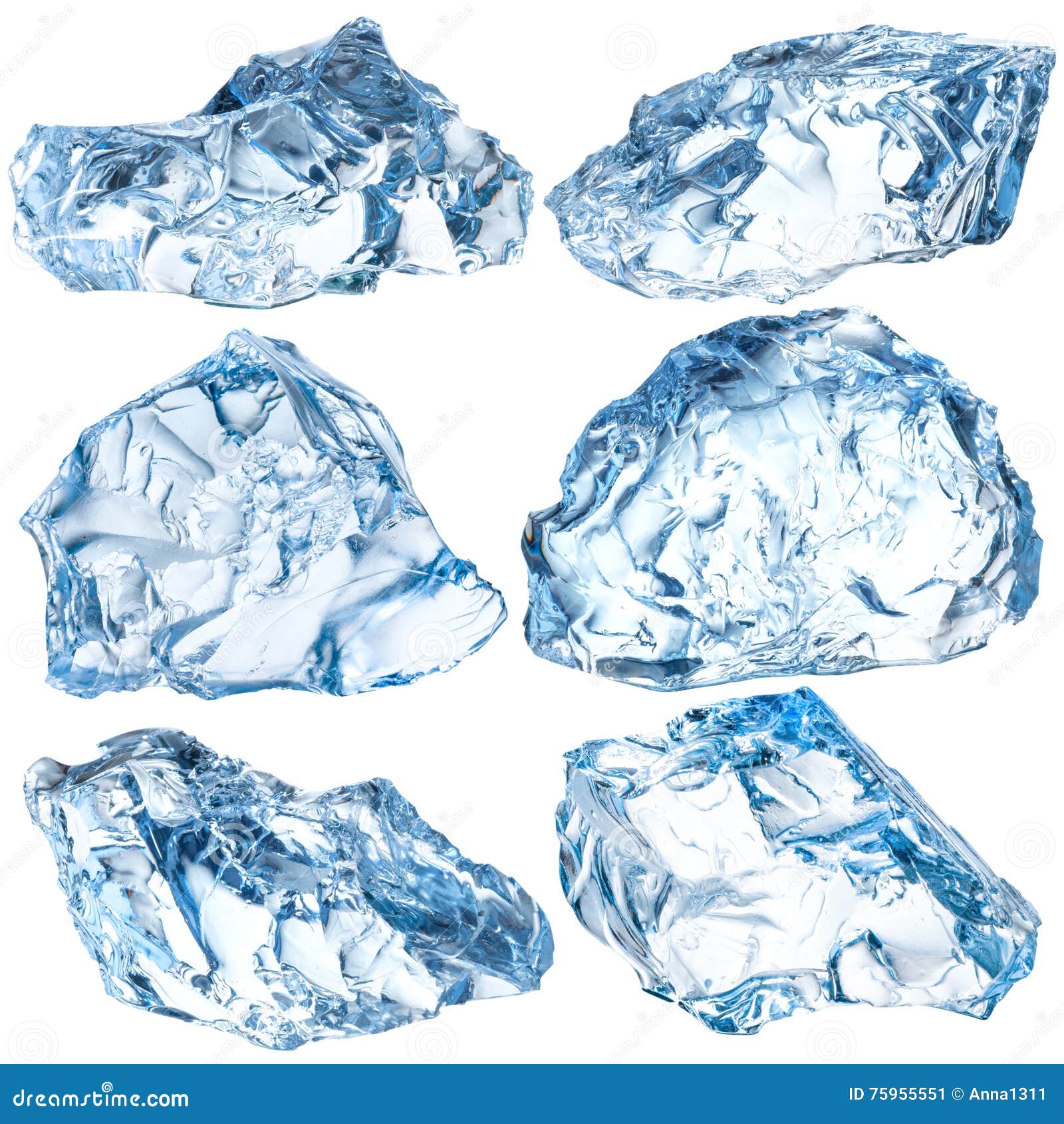 Pieces of Ice Isolated on White. with Clipping Path Stock Image - Image ...