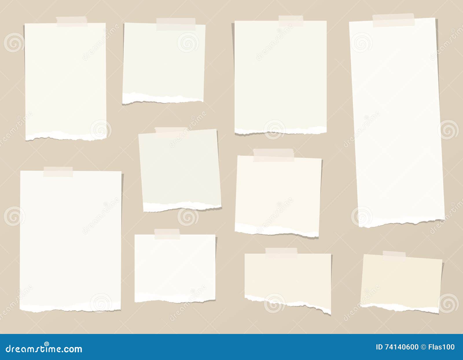 Pieces of Light Brown Torn Note Paper with Adhesive, Sticky Tape are ...