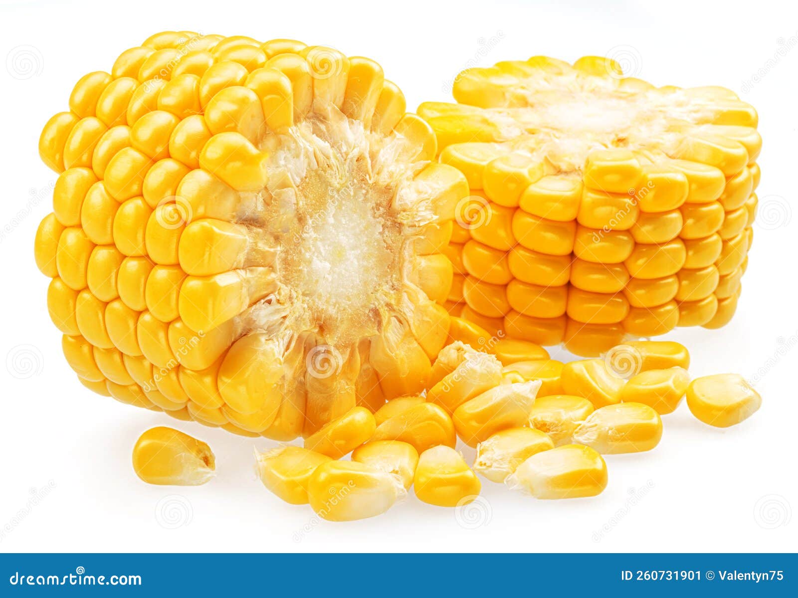 Pieces of Maize Cob or Corn Cob and Corn Seeds Isolated on White ...