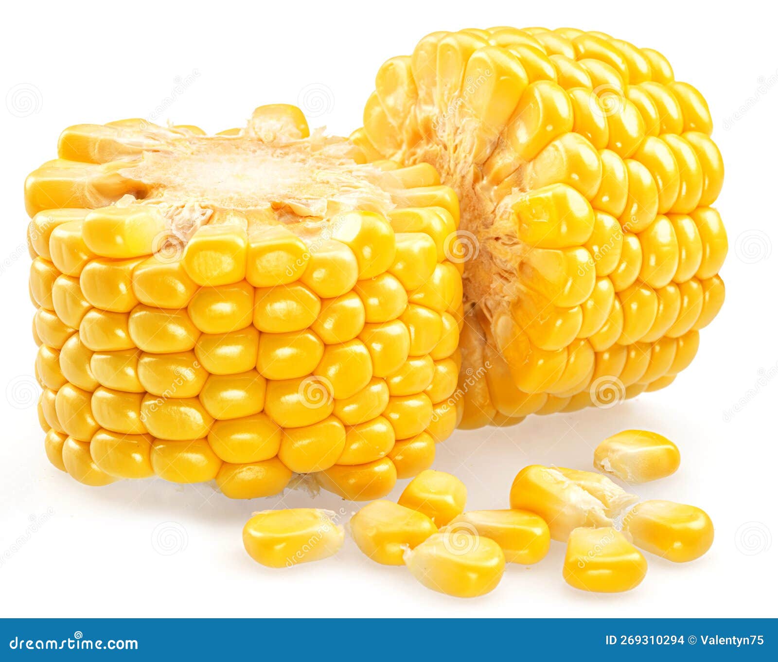Pieces of Maize Cob or Corn Cob and Corn Seeds Isolated on White ...