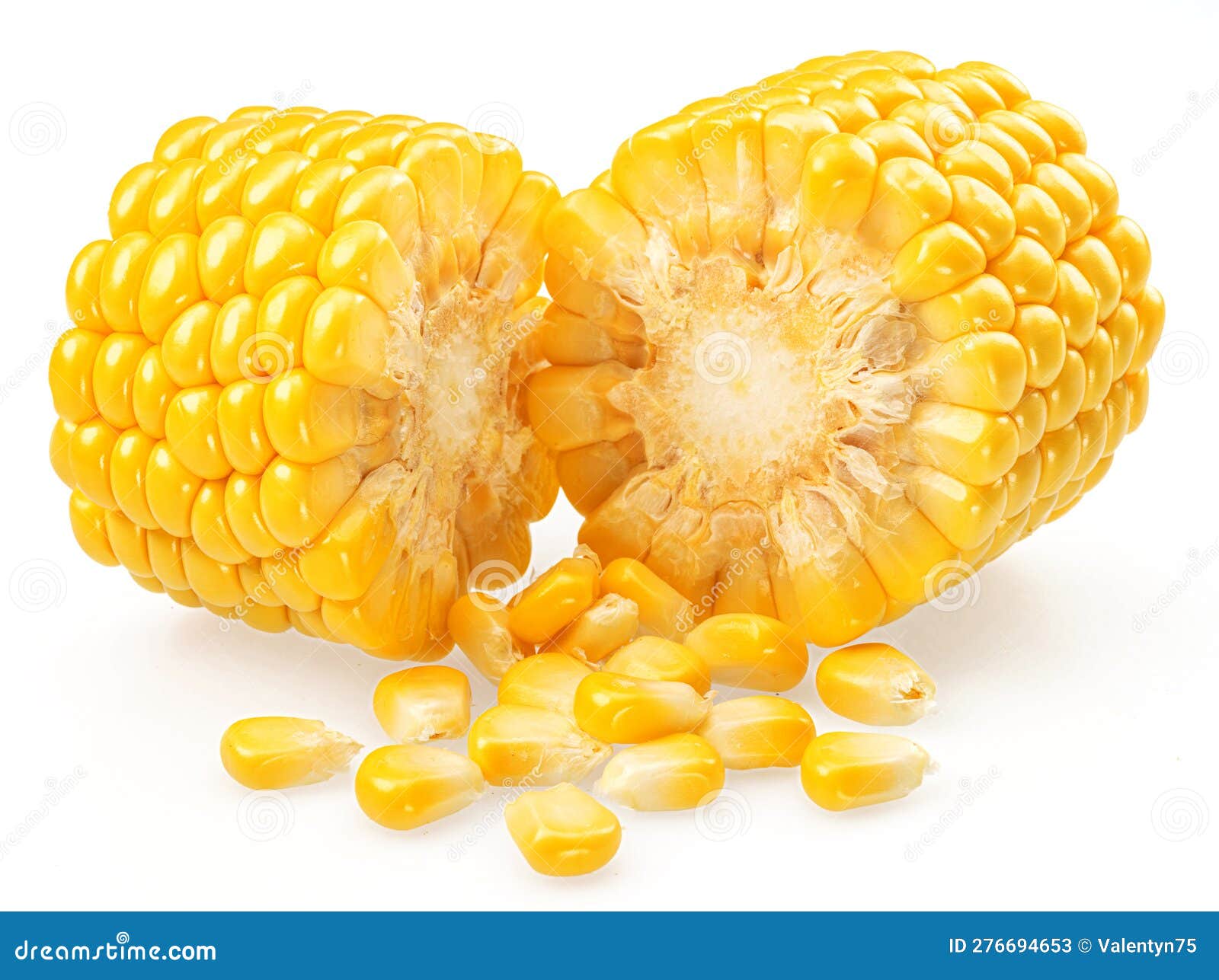 Pieces of Maize Cob or Corn Cob and Corn Seeds Isolated on White ...