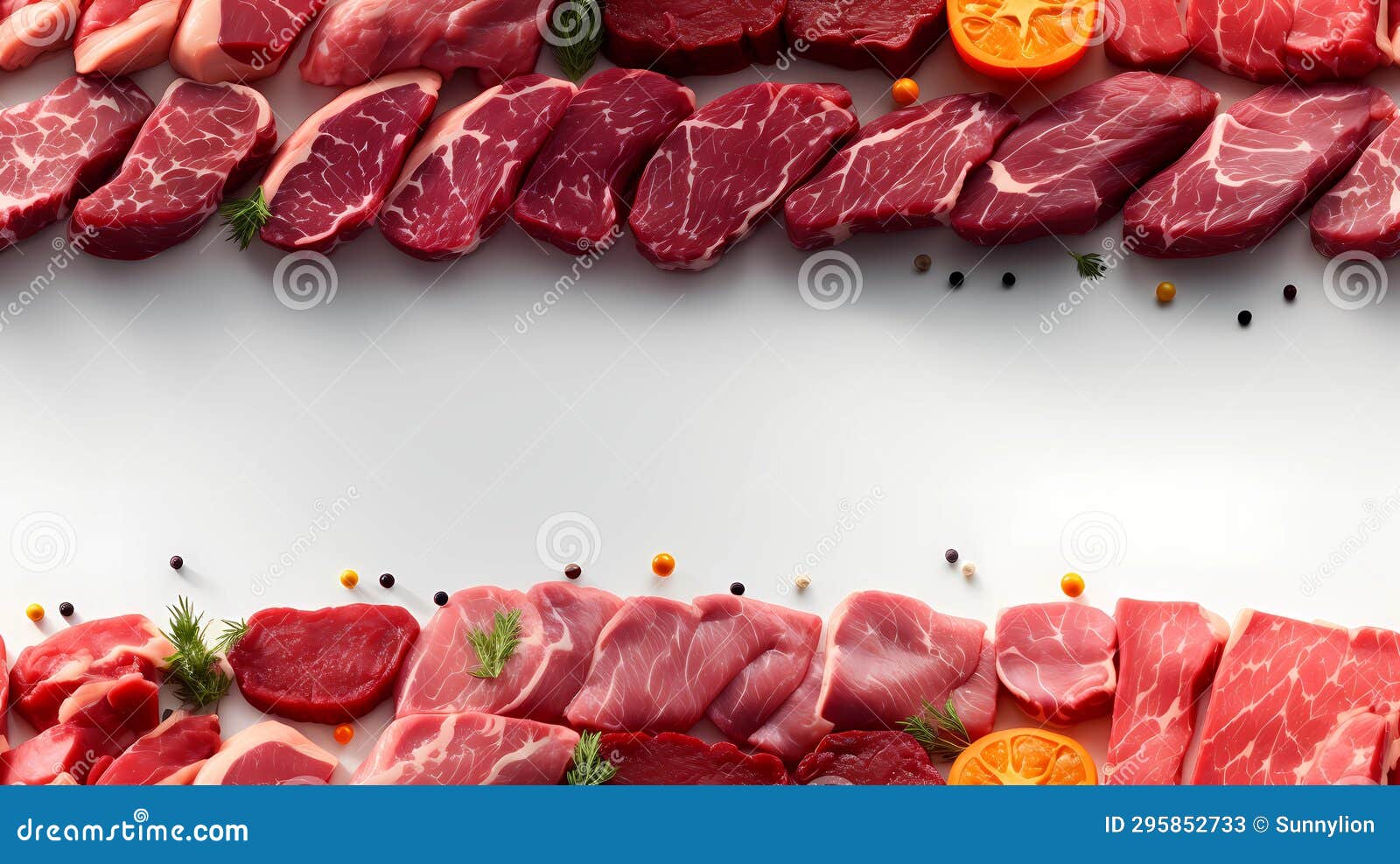 Pieces Of Meat, Beef, Steaks In A Row, Horizontal. Seamless Pattern ...