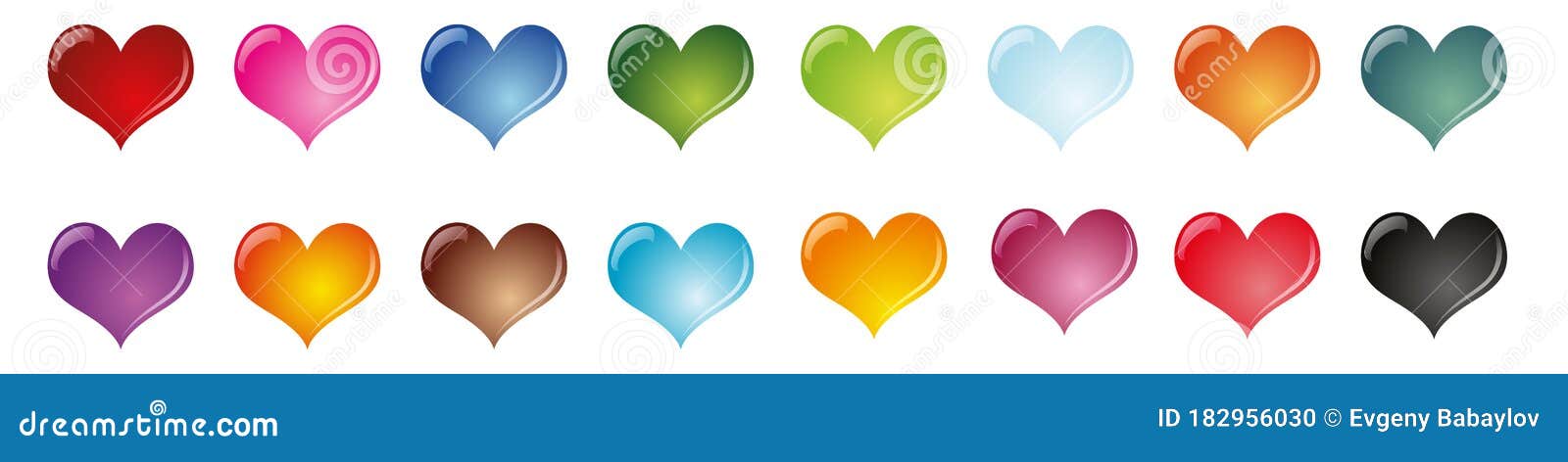 16 Pieces of Multi-colored Hearts with a White Glow Stock Illustration ...