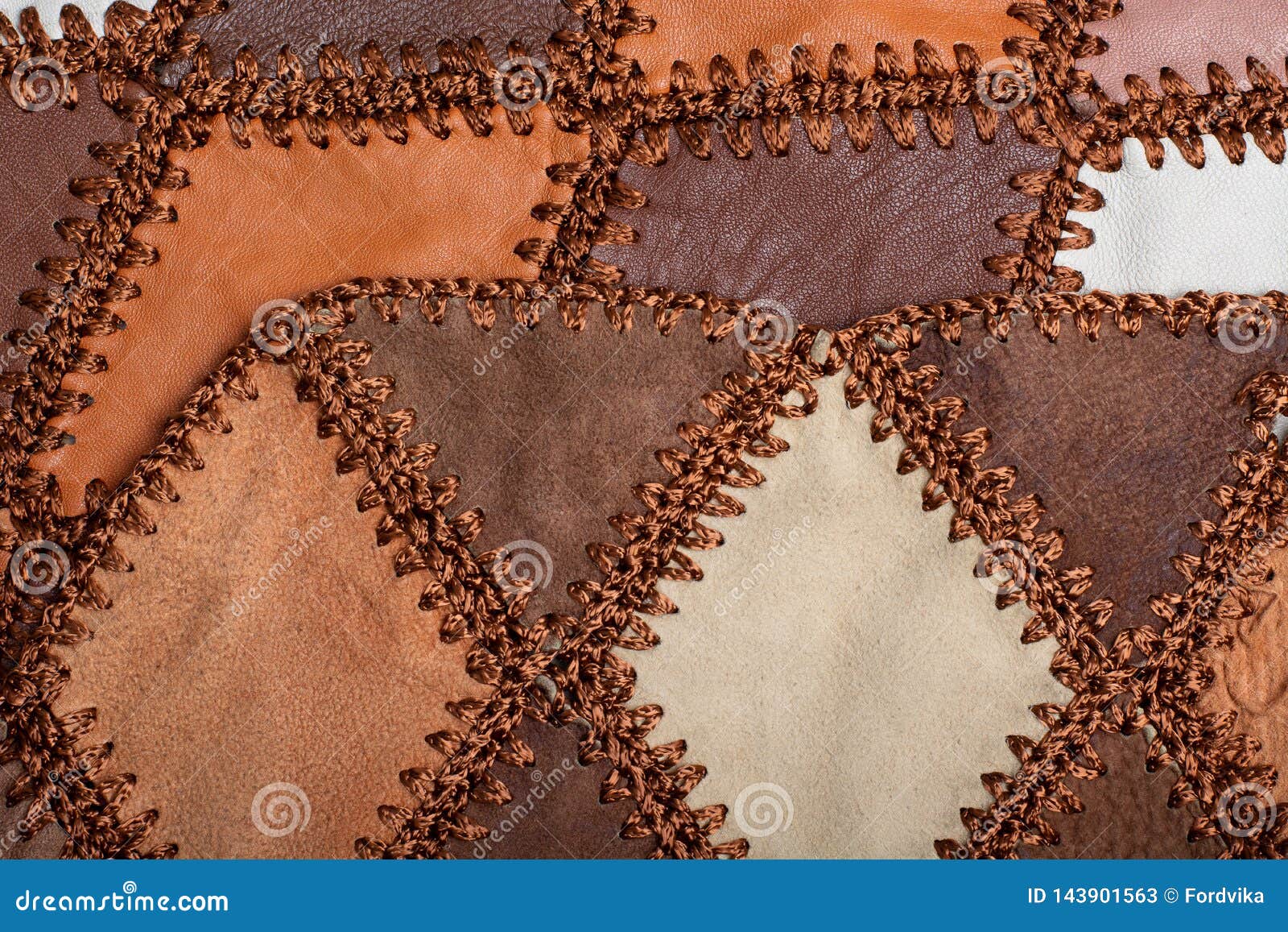 Pieces of Multi-colored Leather Stitched with Thread. the Front and ...