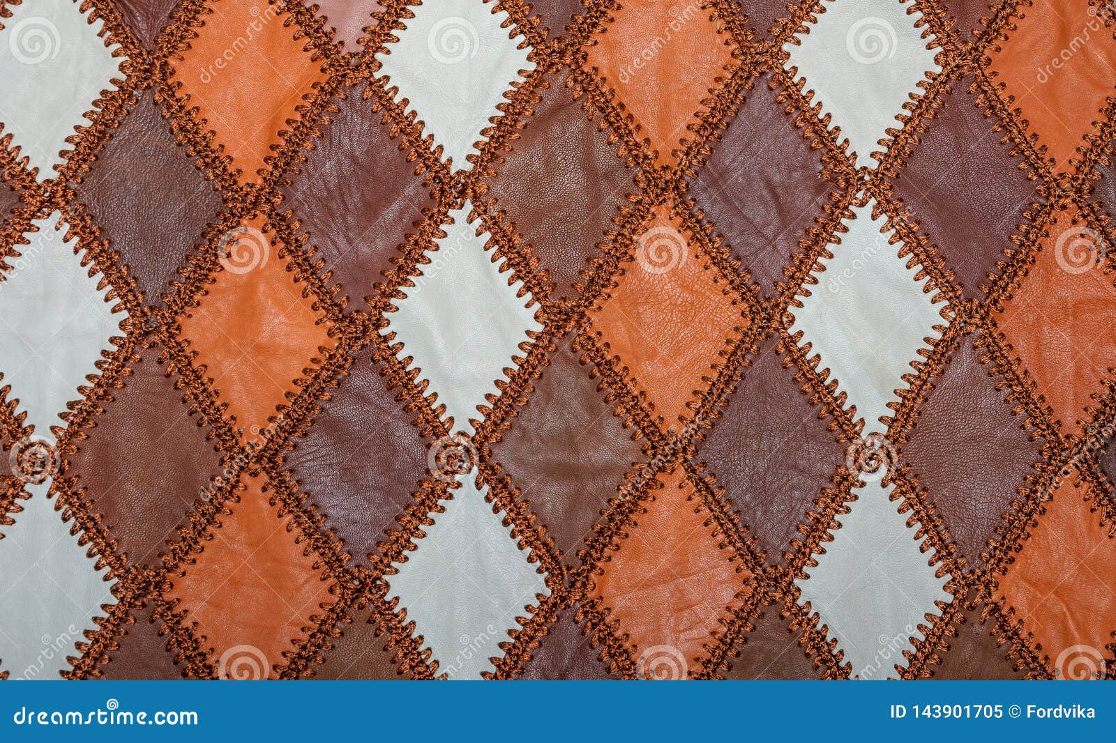 Pieces of Multi-colored Leather Stitched with Thread. Stock Image ...