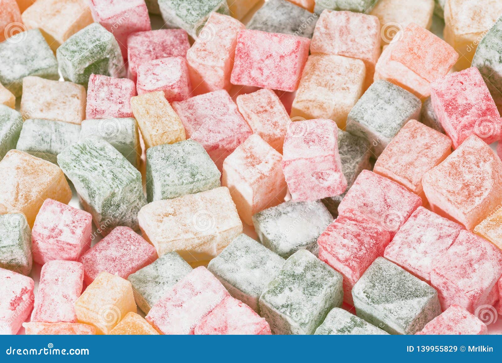 Pieces of Multicolored Turkish Delight in Powdered Sugar. Stock Image ...