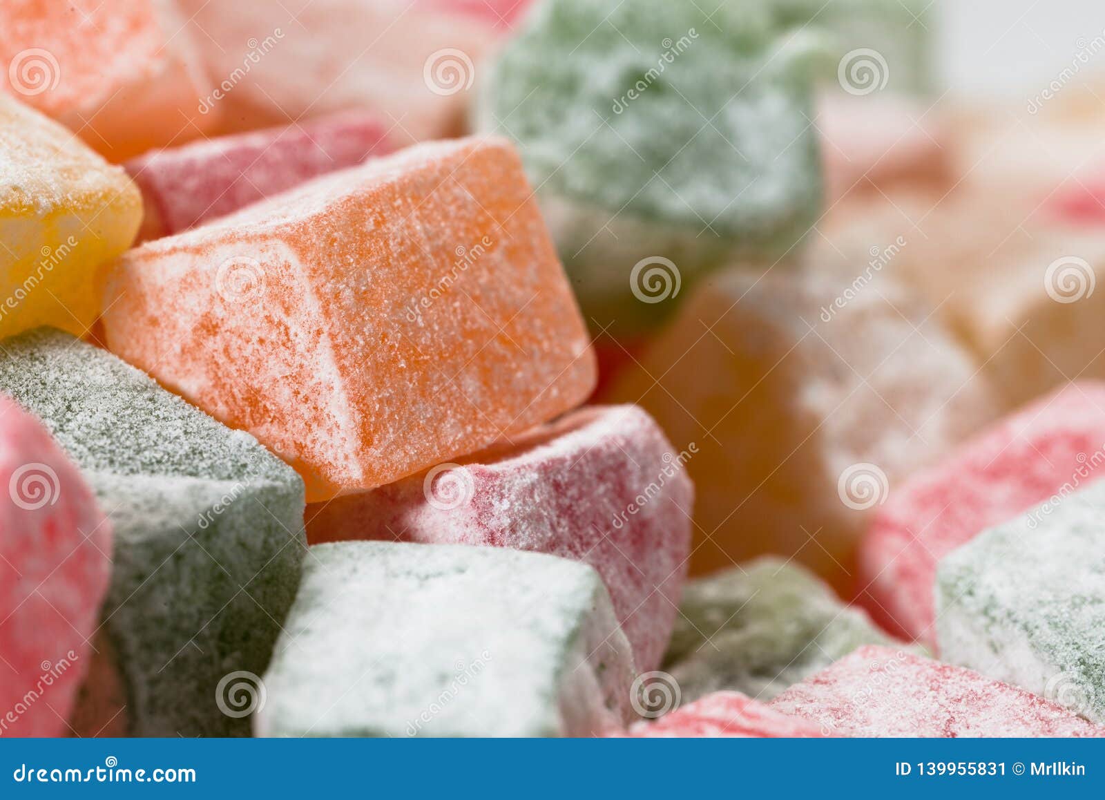 Pieces of Multicolored Turkish Delight in Powdered Sugar. Stock Image ...