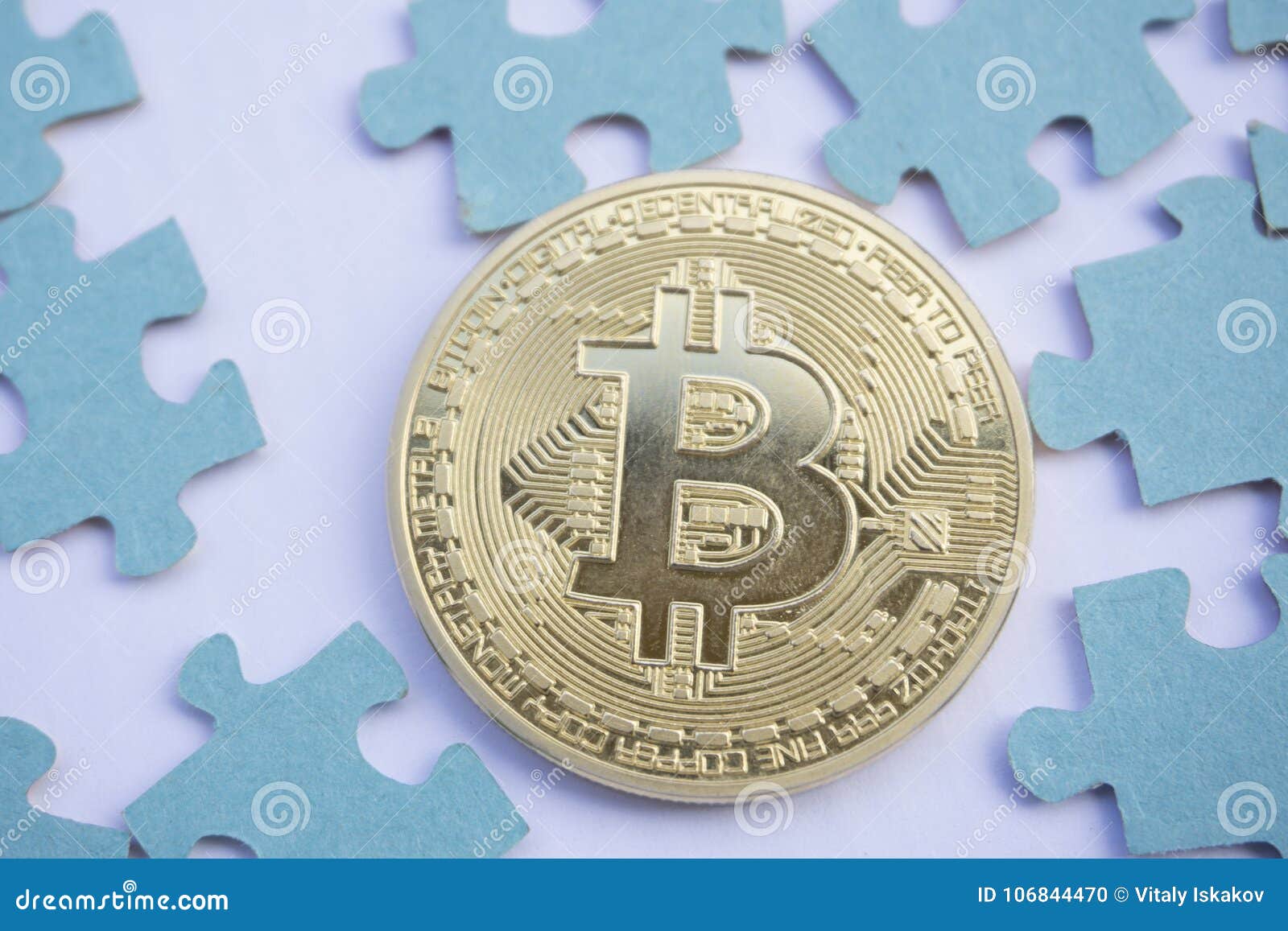 Pieces Near Gold Bitcoin and Puzzles Stock Photo - Image of miner ...